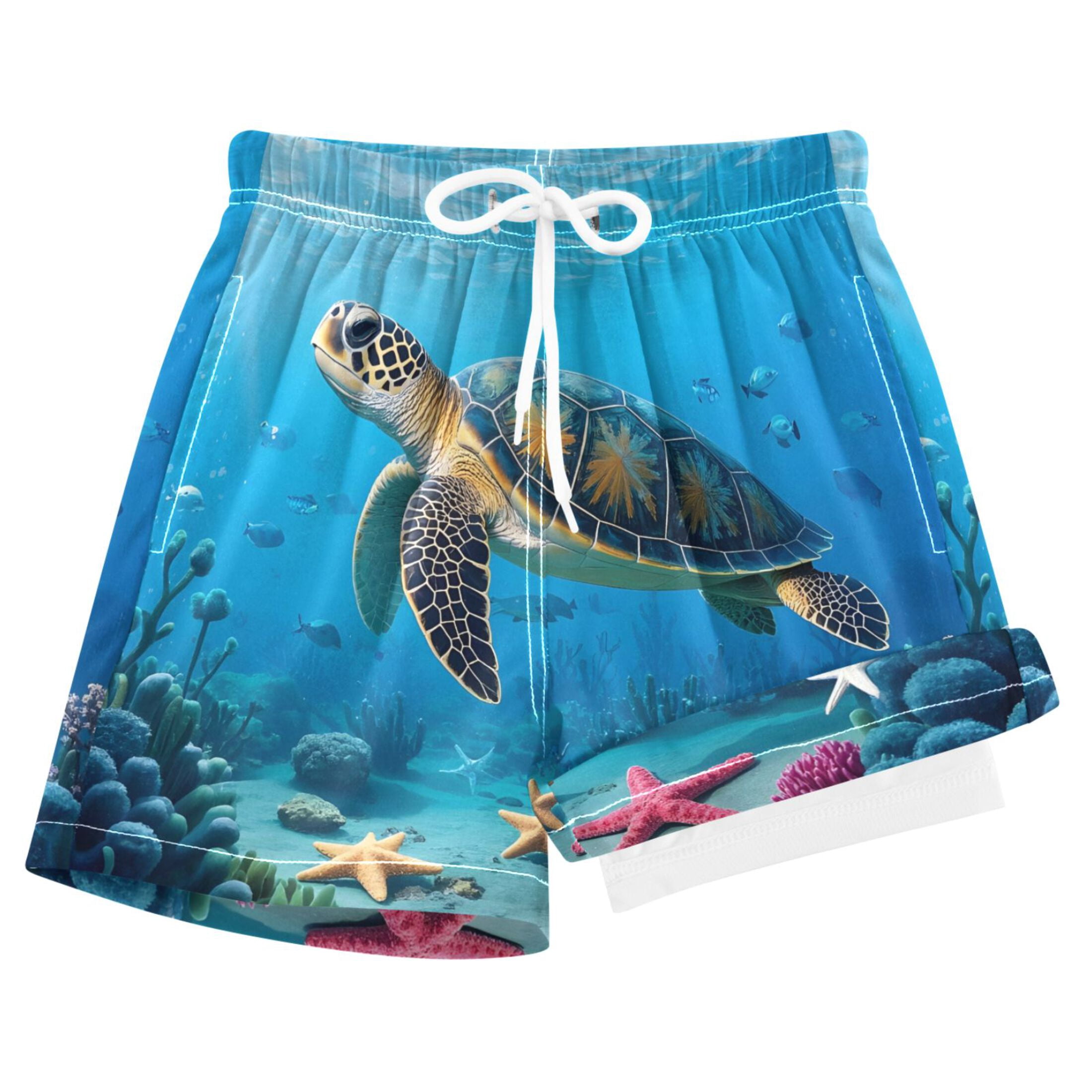 joogoo Turtle Starfish Sea Boys Swim Trunks Beach Swimsuit Shorts Boxer ...
