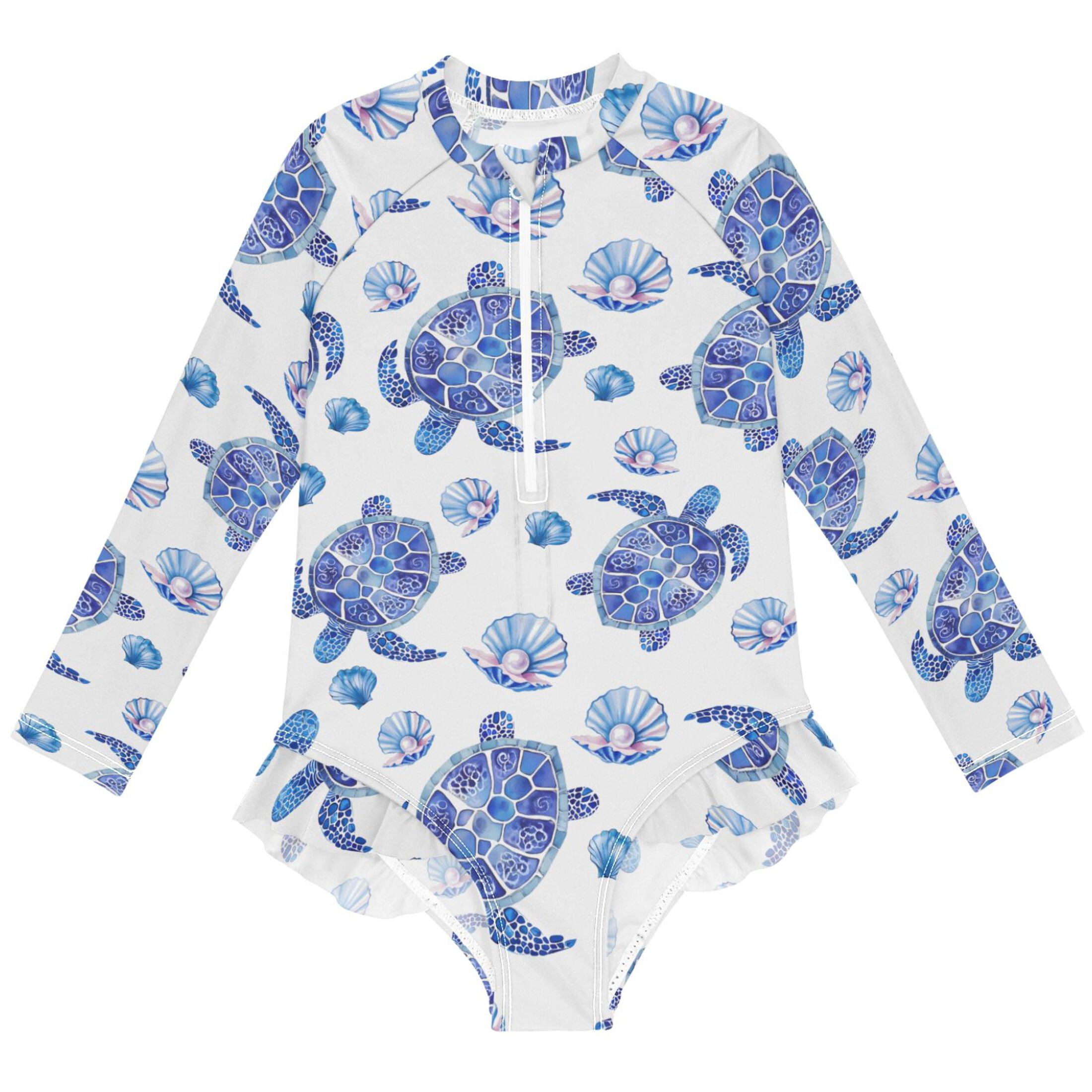 joogoo Turtles Seashells Pattern Girls One-Piece Swimsuits UPF 50+ Long ...