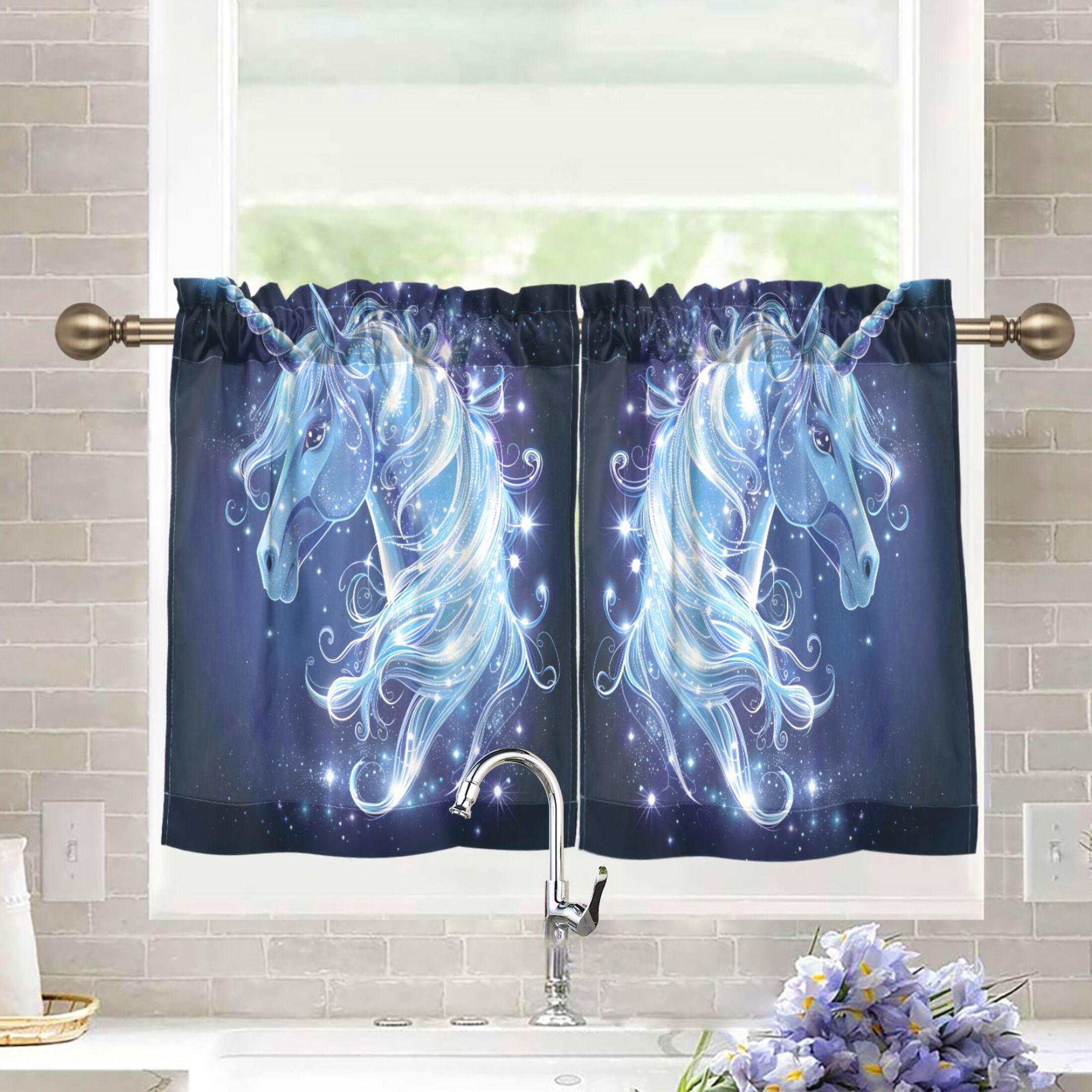joogoo Unicorn Magic Curtains Sets Half Window Cafe Farmhouse Tier 2 ...