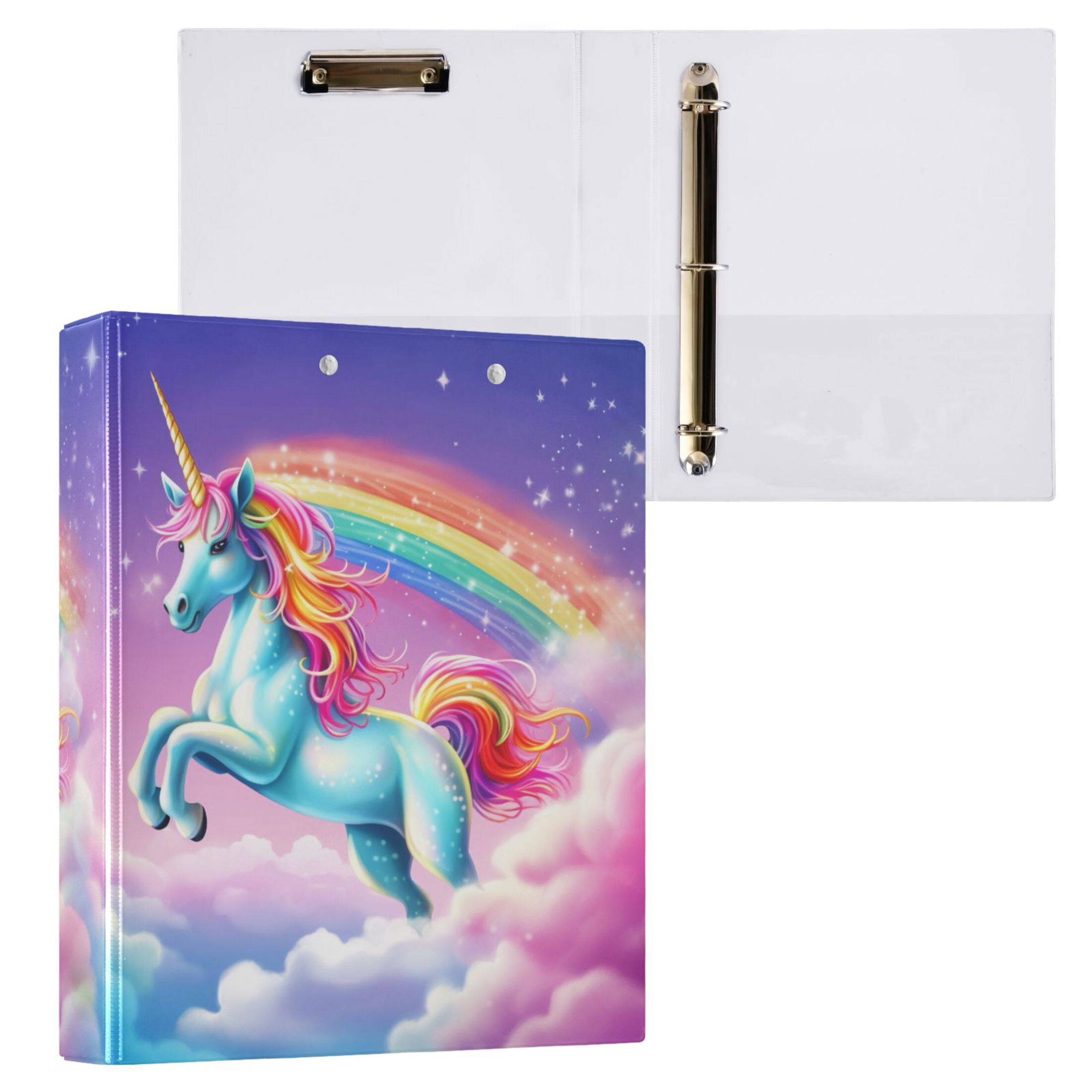 joogoo Unicorn in Rainbow Sky Hardcover 3 Ring Binder 1.5" Round Rings ...