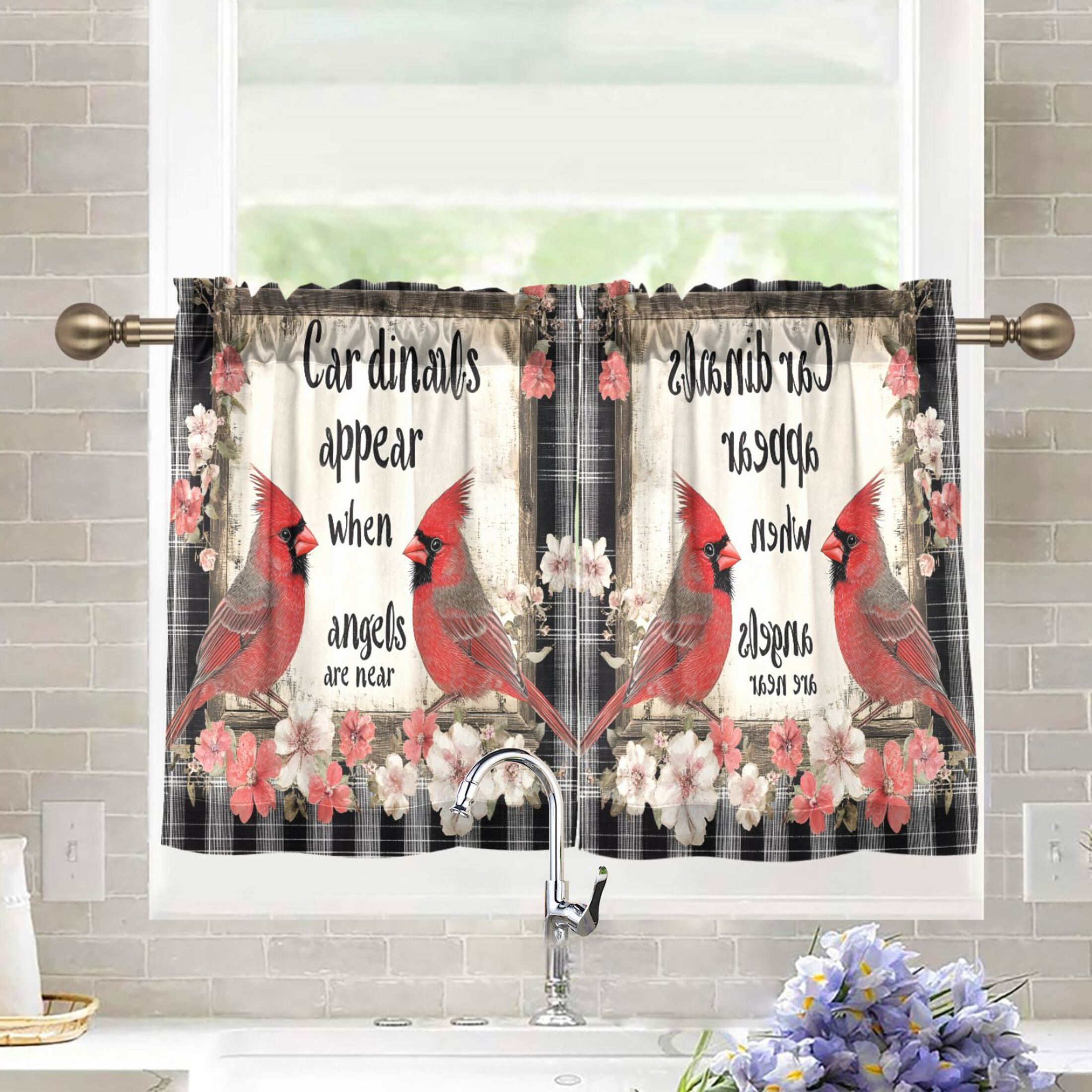 joogoo Vintage Cardinal Flowers Curtains Sets Half Window Cafe ...