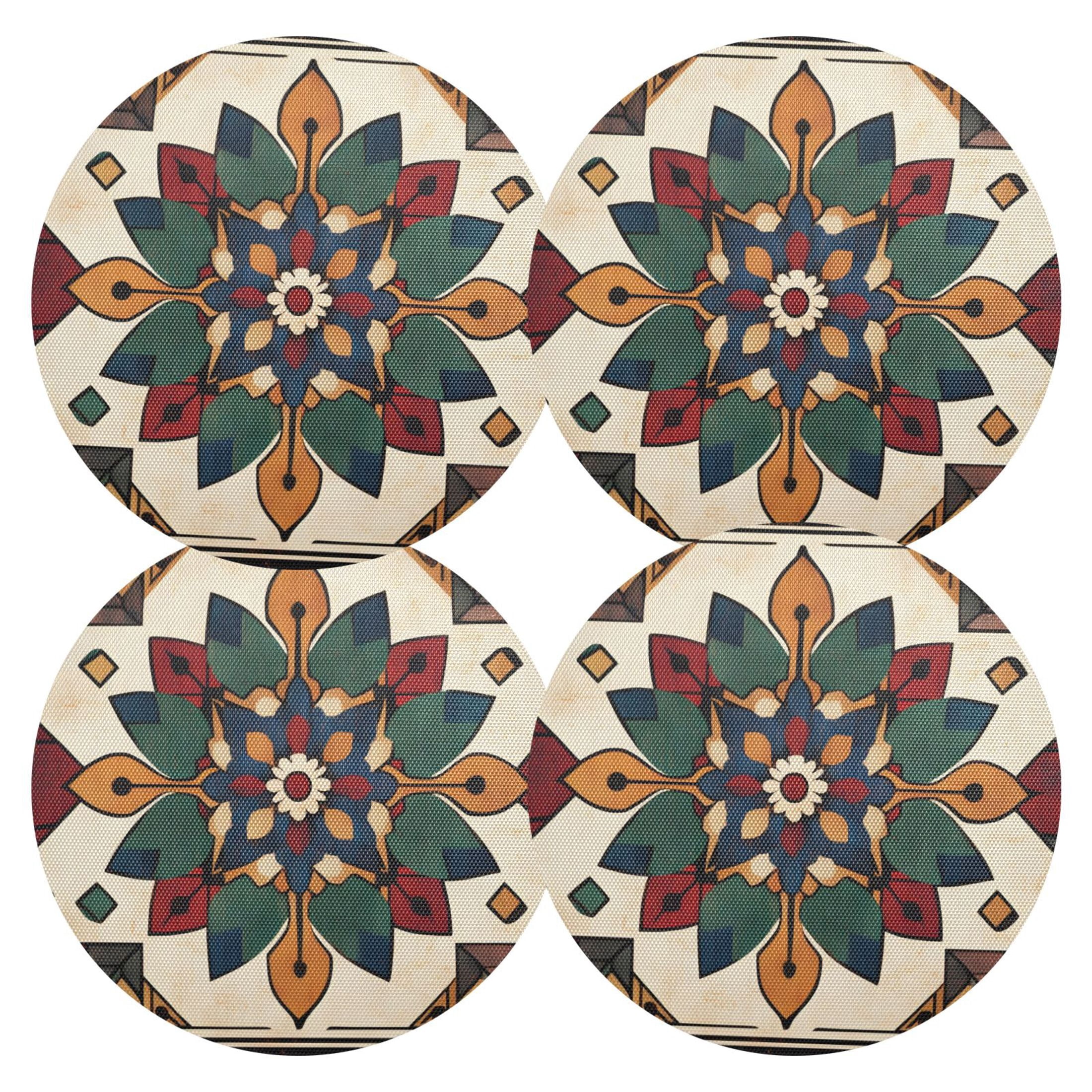 joogoo Vintage Enthic Flower Round Plate Mats for Dining Table Placemat ...