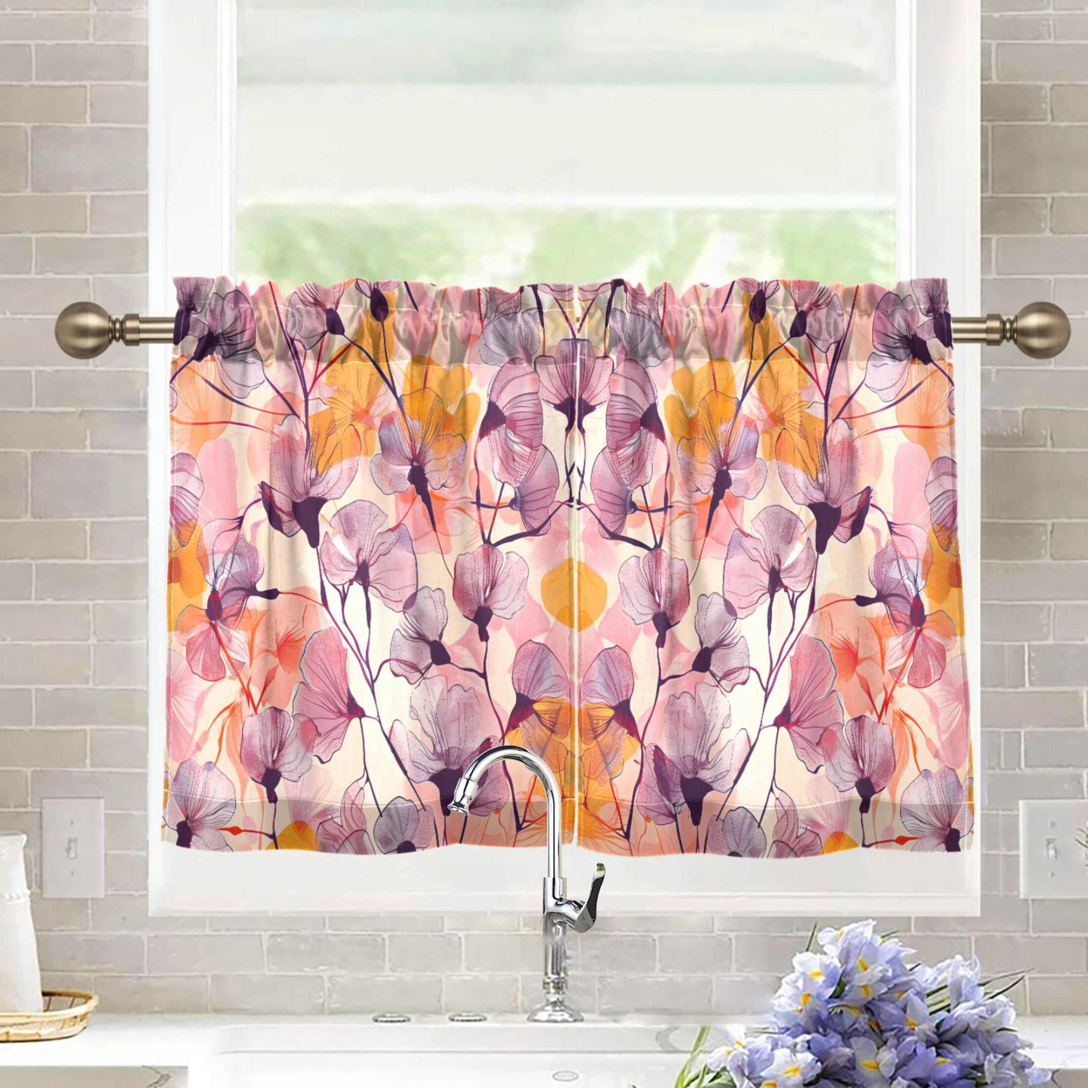 joogoo Watercolor Flower Paint Curtains Sets Half Window Cafe Farmhouse ...