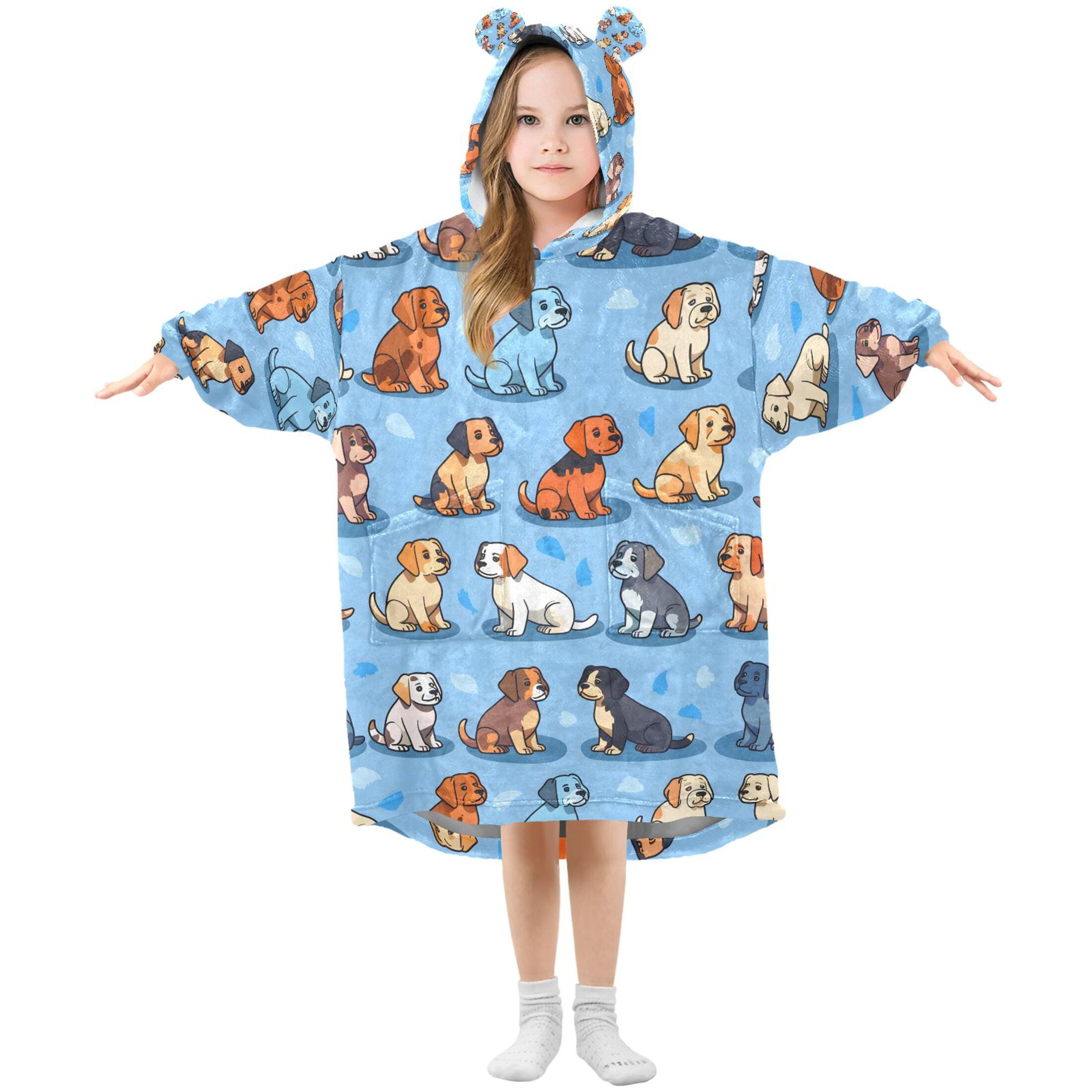 joogoo Wearable Blanket Hoodie for Cute Pug Dog Oversized Sherpa Hooded ...
