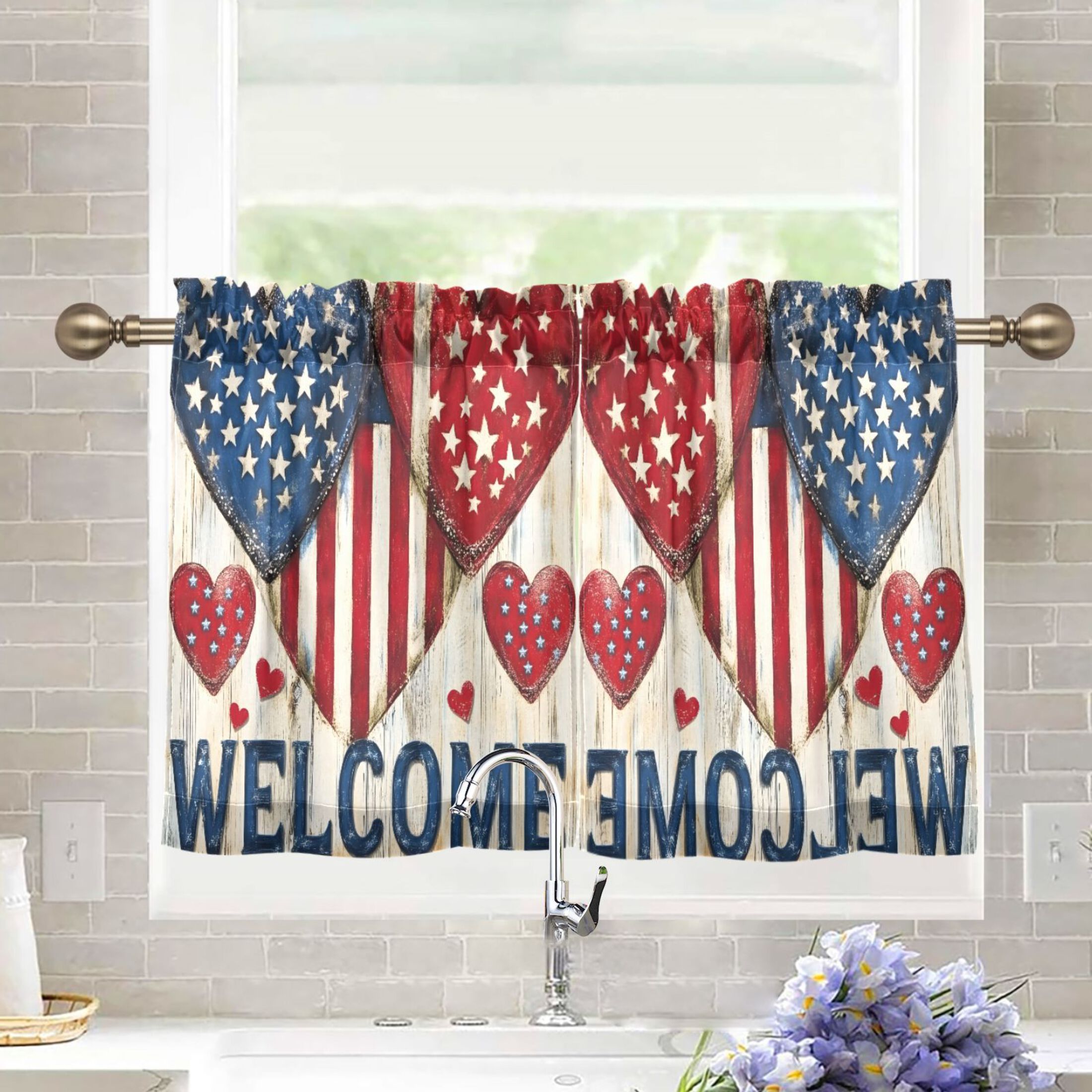 joogoo Welcome Retro American Print Curtains Sets Half Window Cafe ...