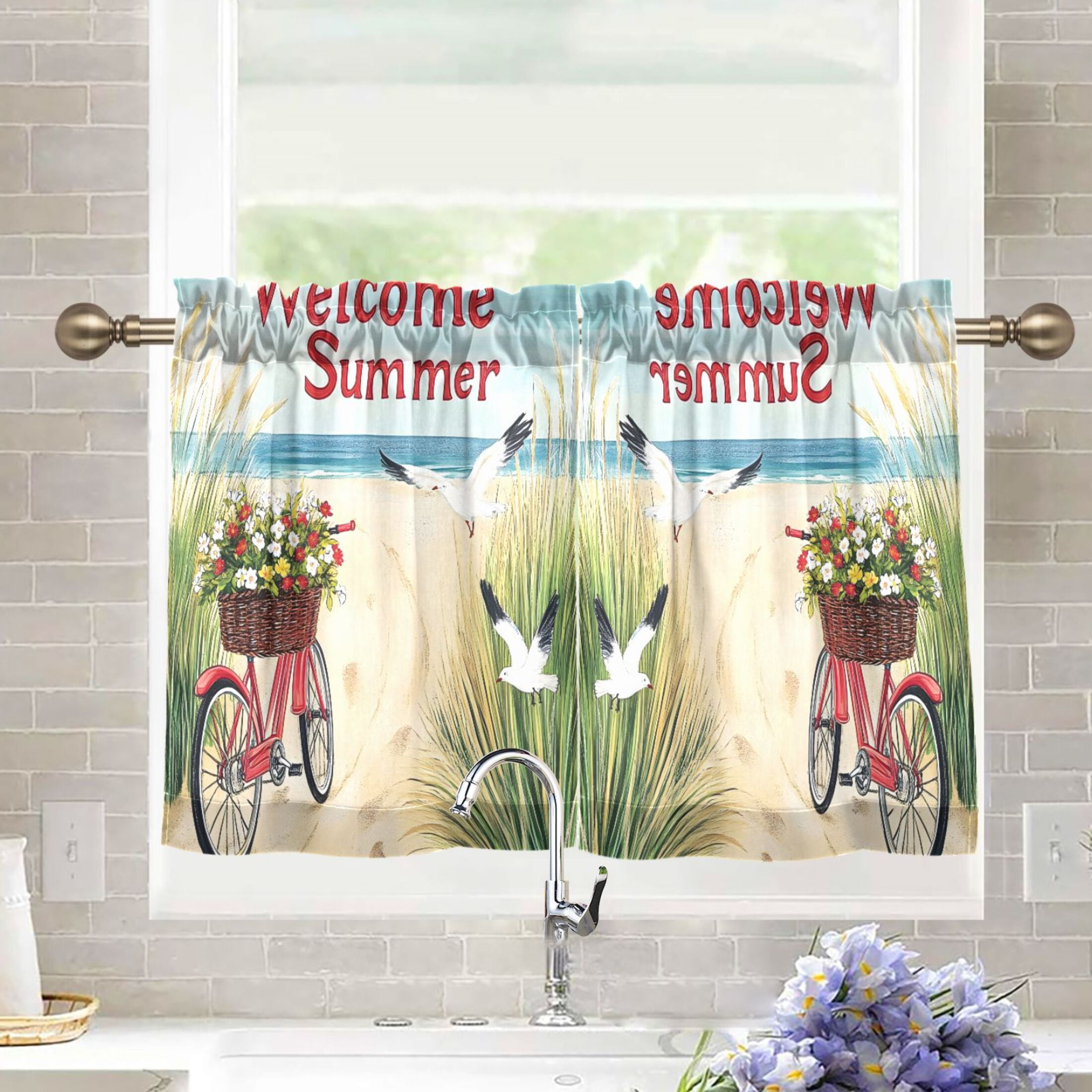 joogoo Welcome Summer and Pigeon Curtains Sets Half Window Cafe ...