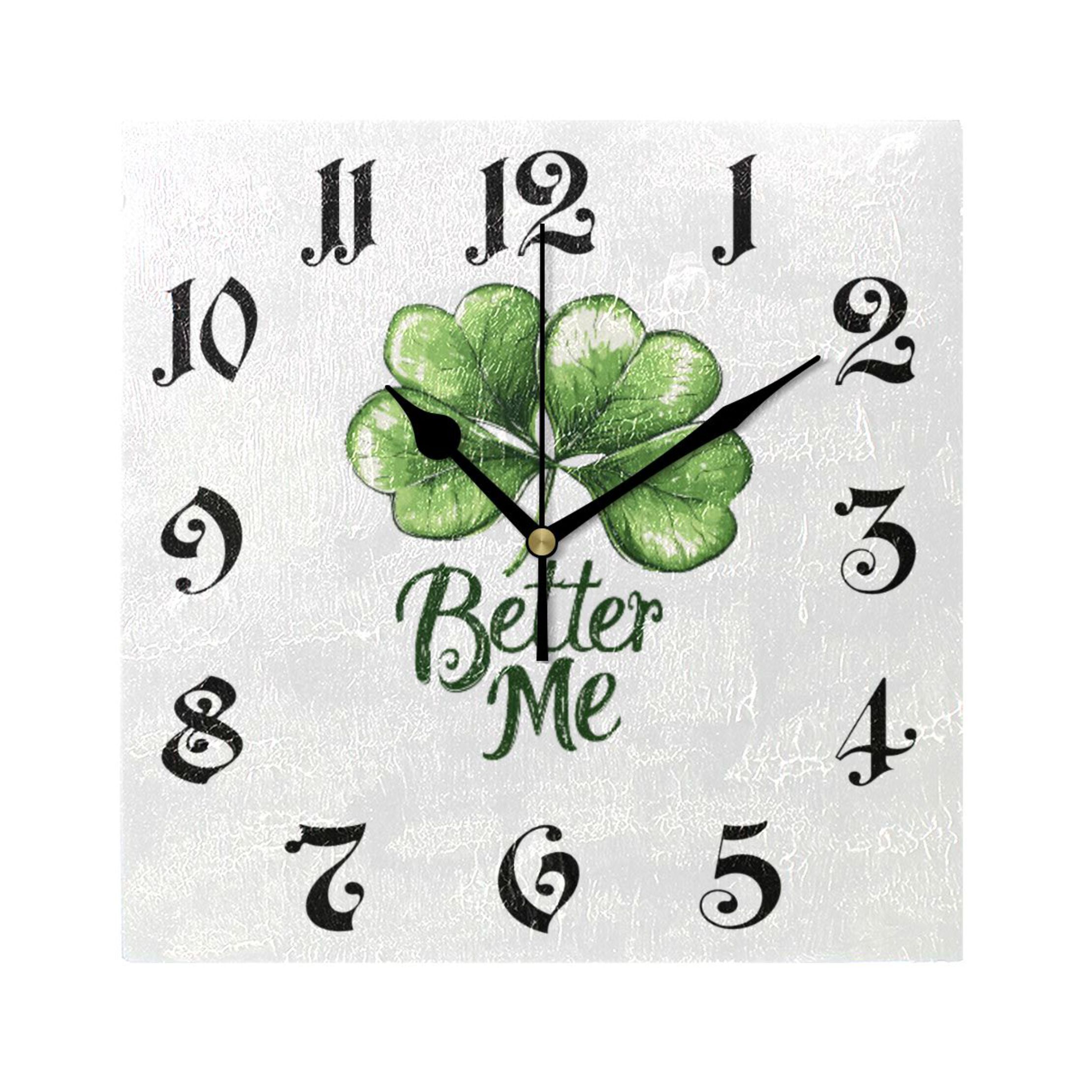joogoo White Clover Wall Clock Square Silent Non-Ticking Battery ...