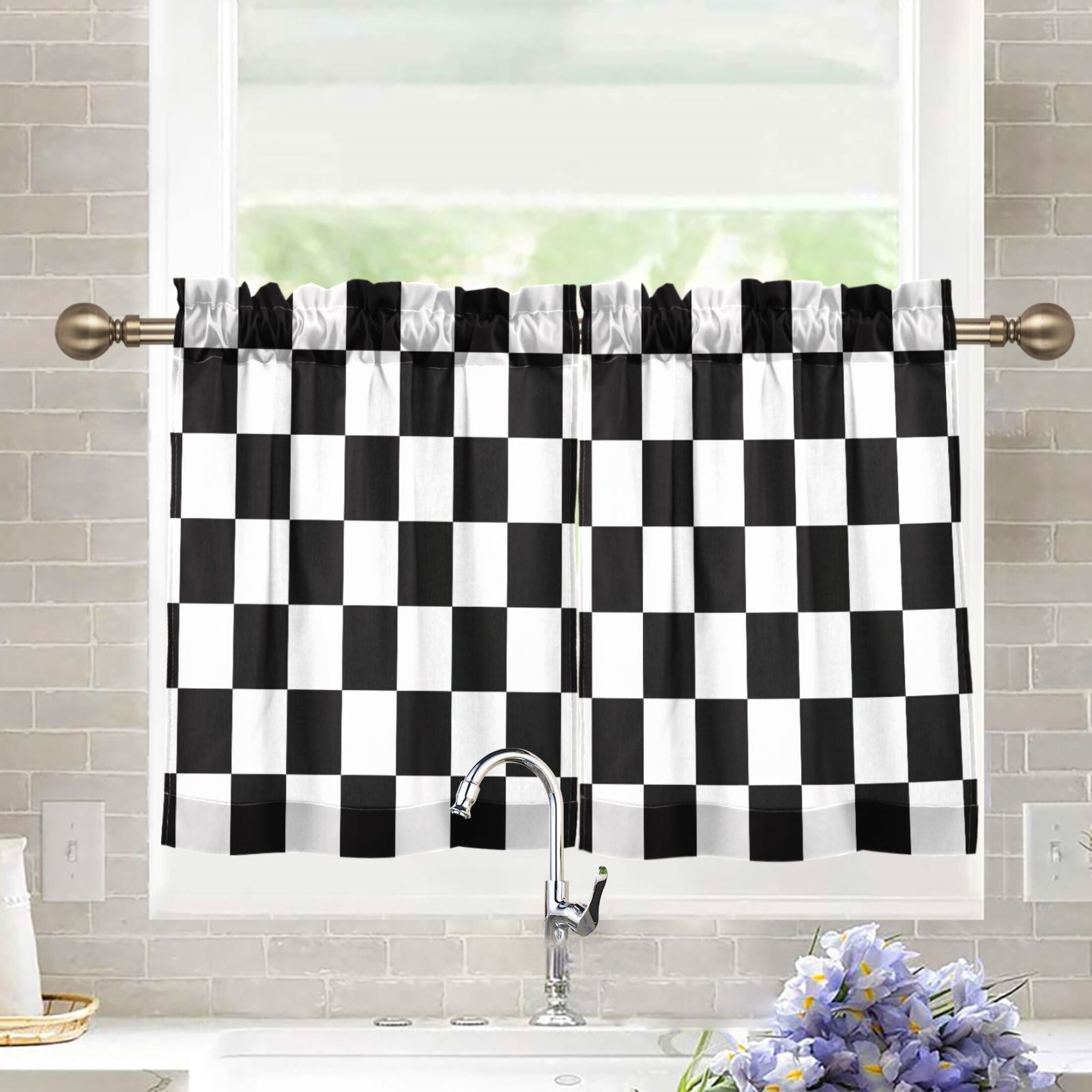 joogoo White and Black Checkered Grid Art Pattern Curtains Sets Half ...