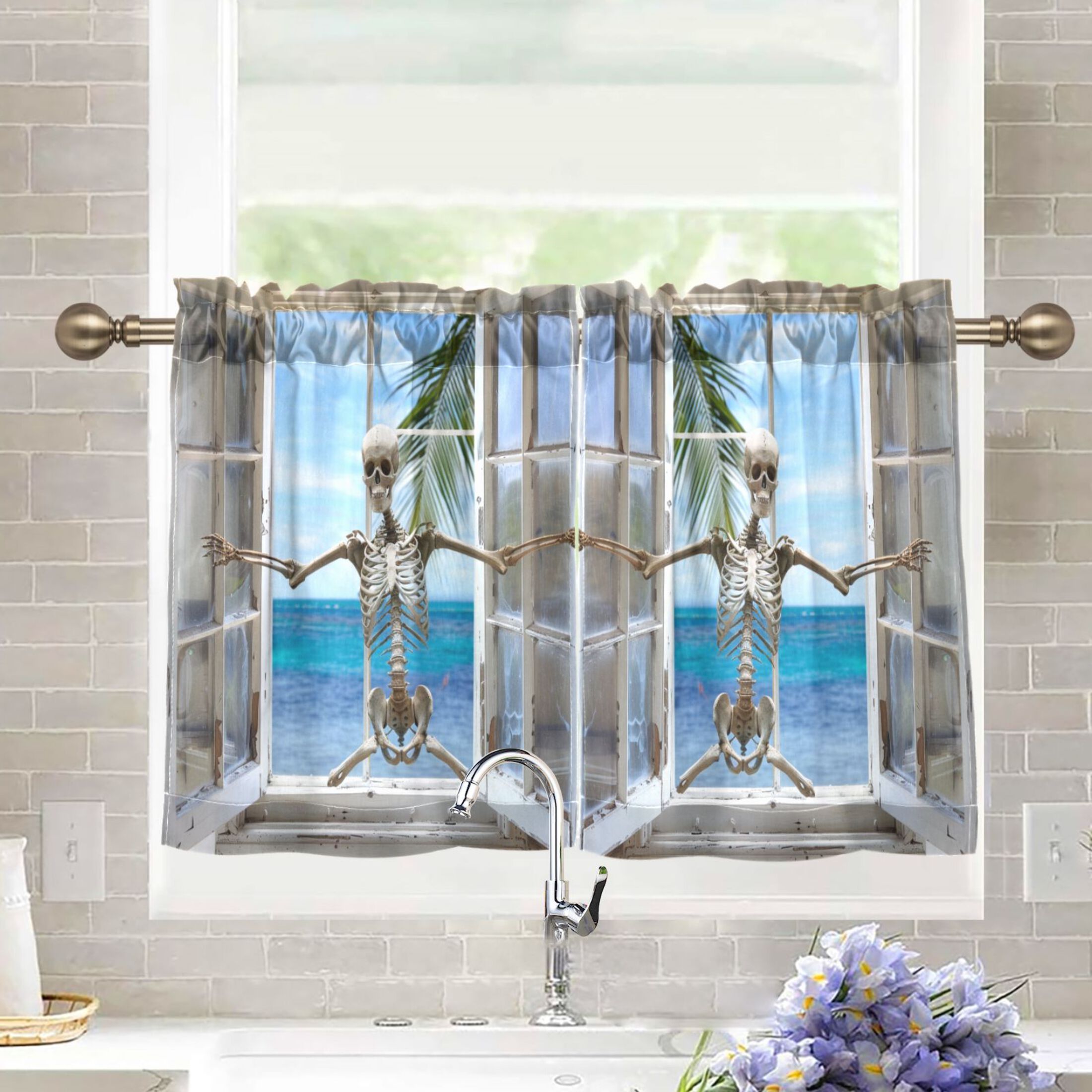 joogoo Window Human Skeleton Curtains Sets Half Window Cafe Farmhouse ...