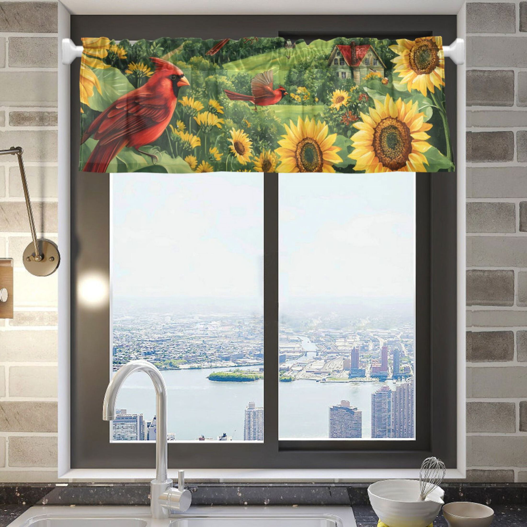 joogoo Window Valance Cardinal in Sunflowers Kitchen Farmhouse Rod ...