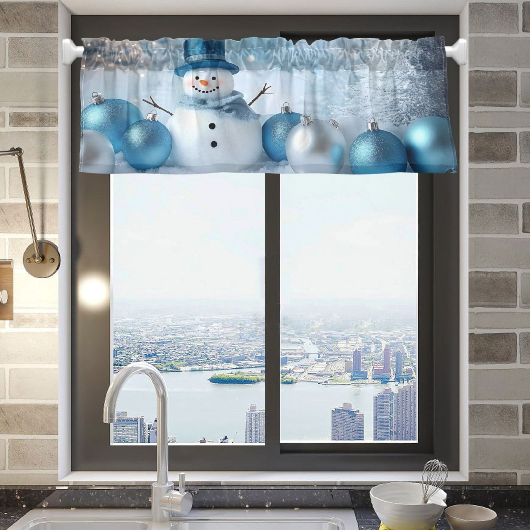 joogoo Window Valance Christmas Snowman in Winter Kitchen Farmhouse Rod ...