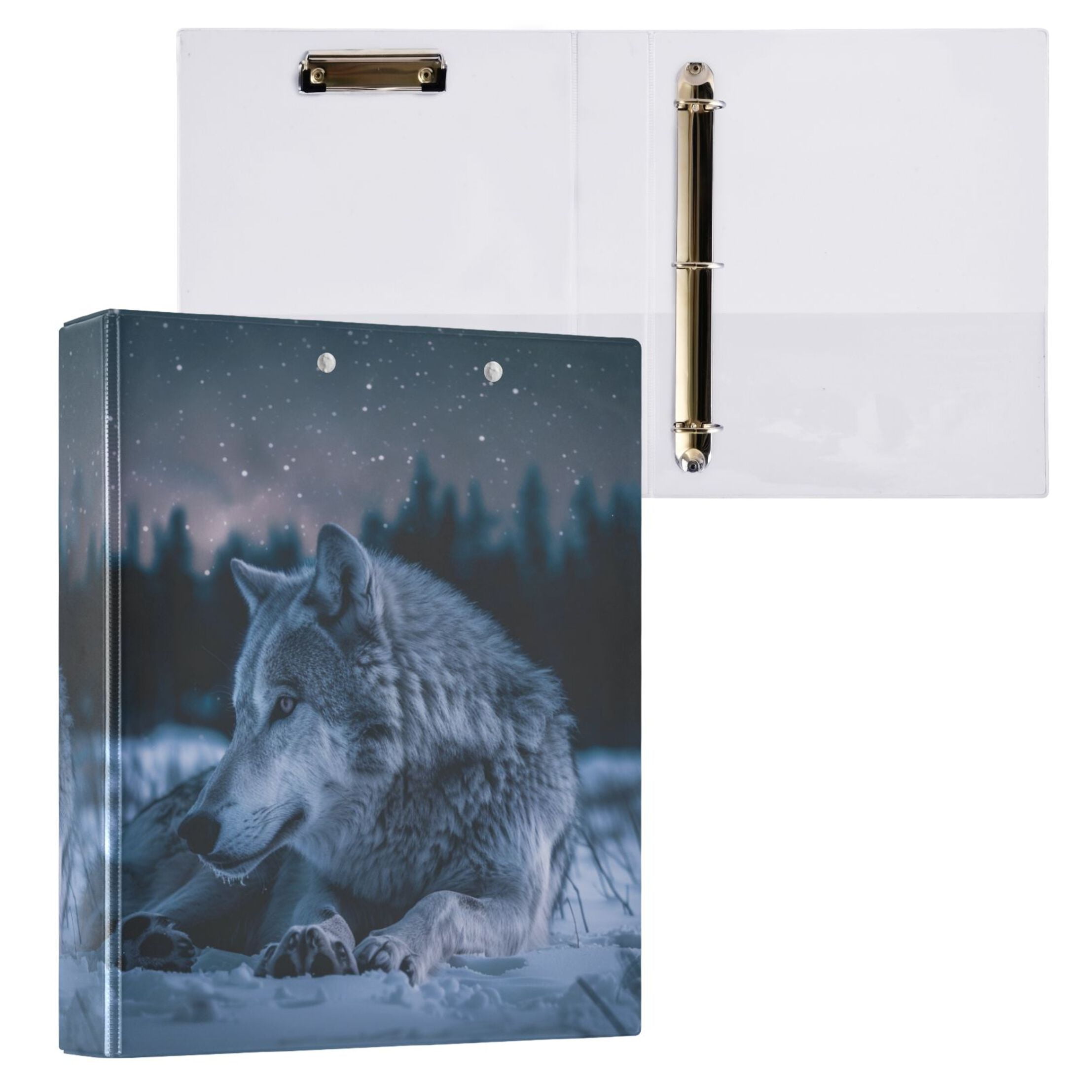joogoo Wolf in Night Sky Hardcover 3 Ring Binder 1.5" Round Rings ...