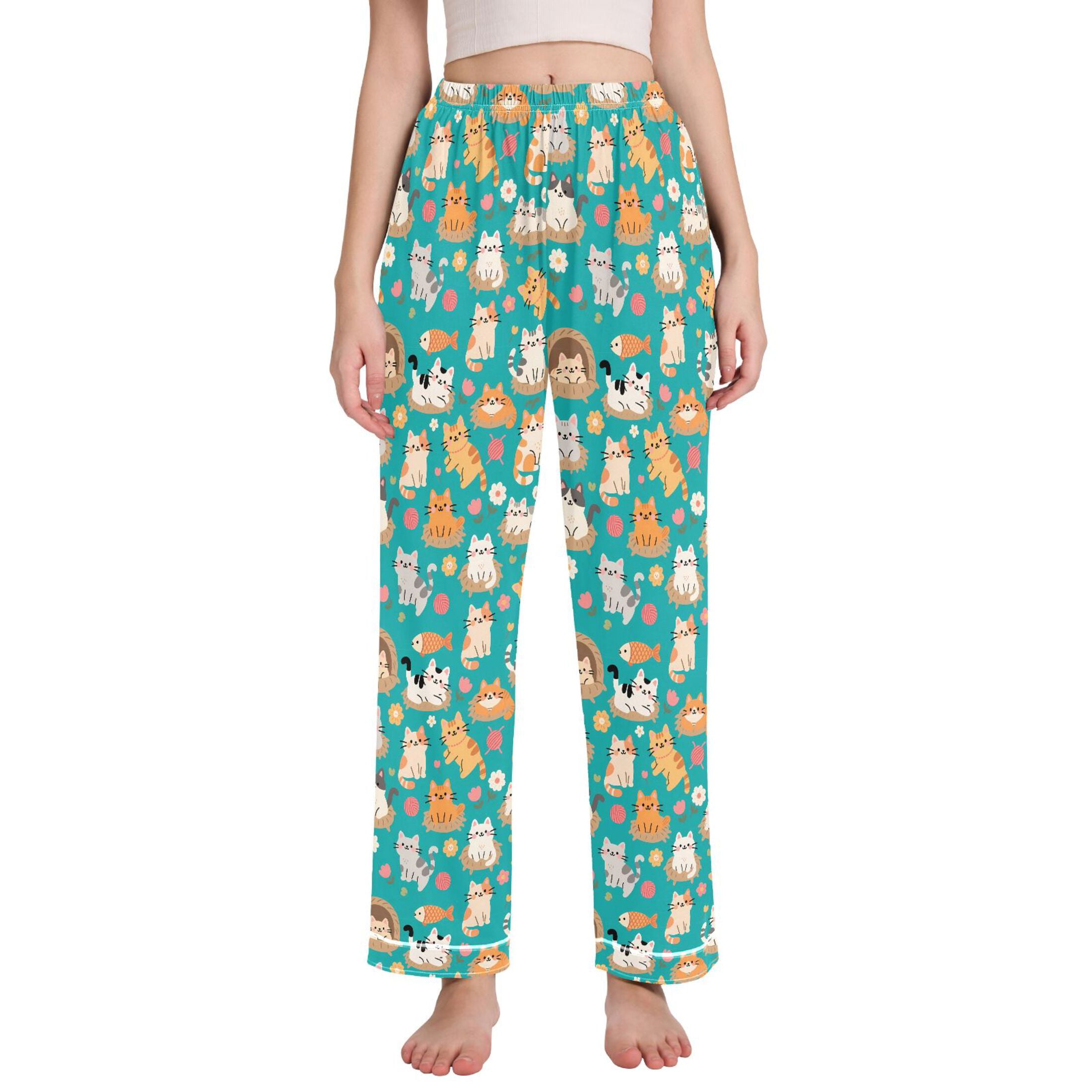 joogoo Women Cute Cats Cartoon Pajamas Pants Lounge Bottoms Pjs with ...