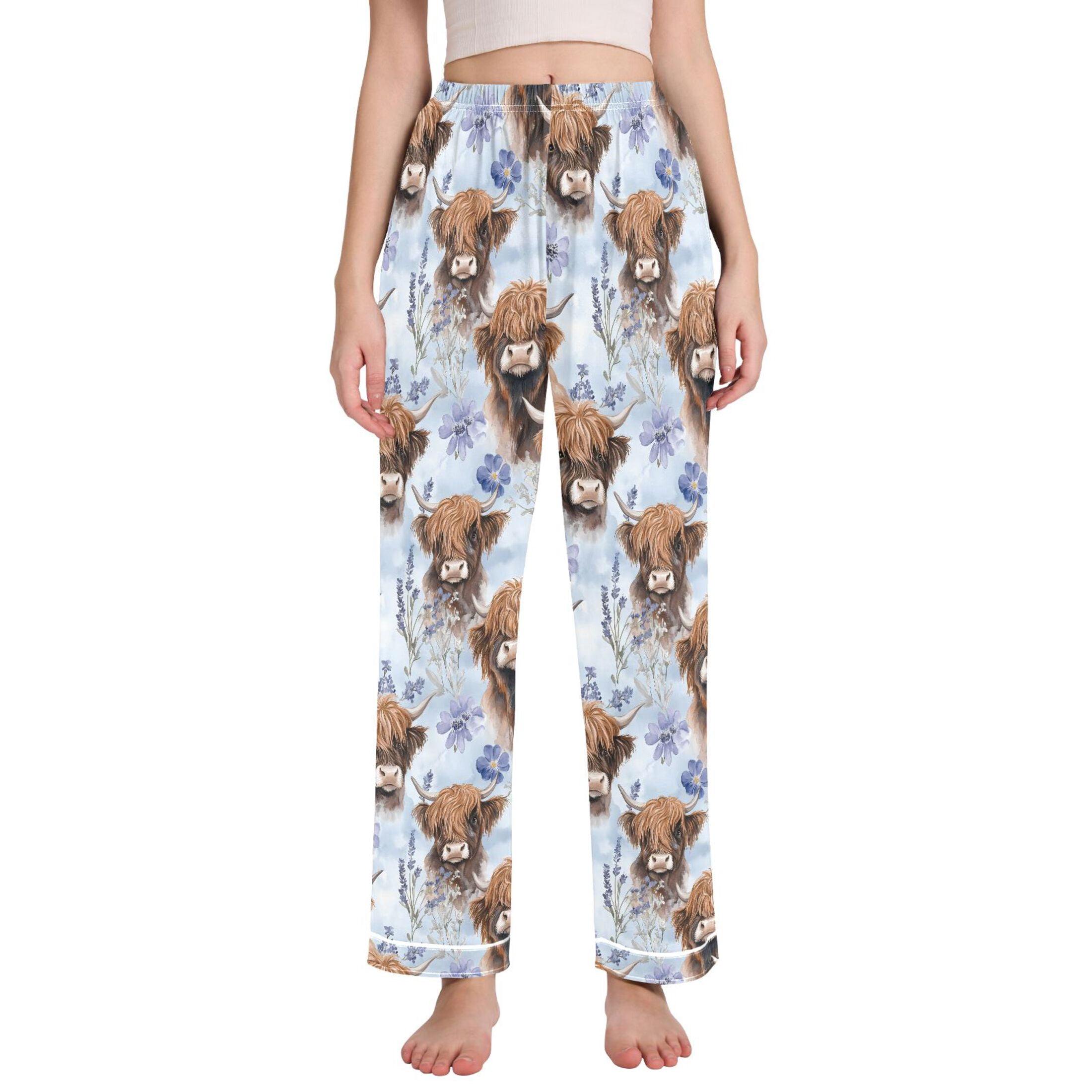 joogoo Women Highland Cattle Flower-w6 Pajamas Pants Lounge Bottoms Pjs ...
