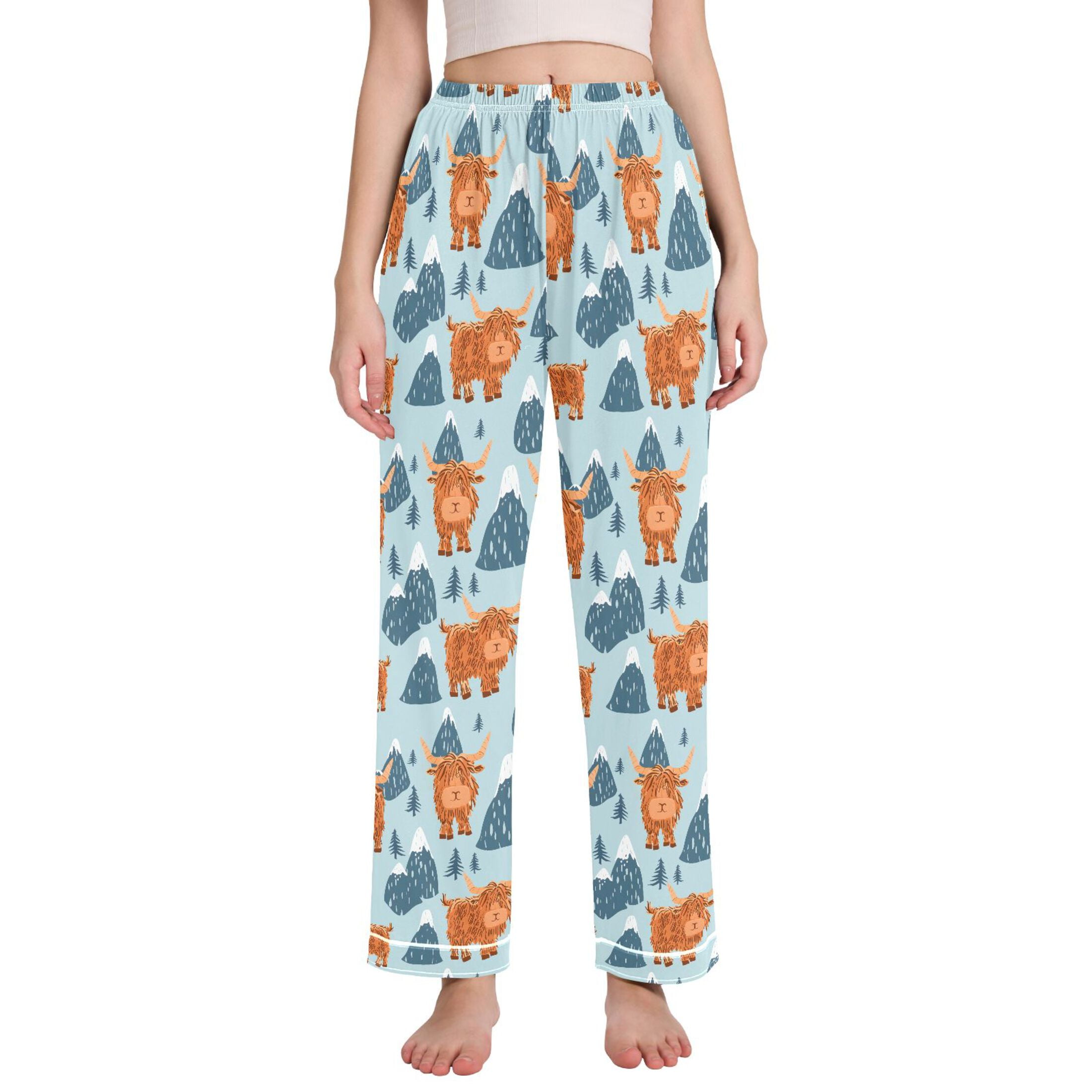 joogoo Women Highland Cow and Mountains Pajamas Pants Lounge Bottoms ...