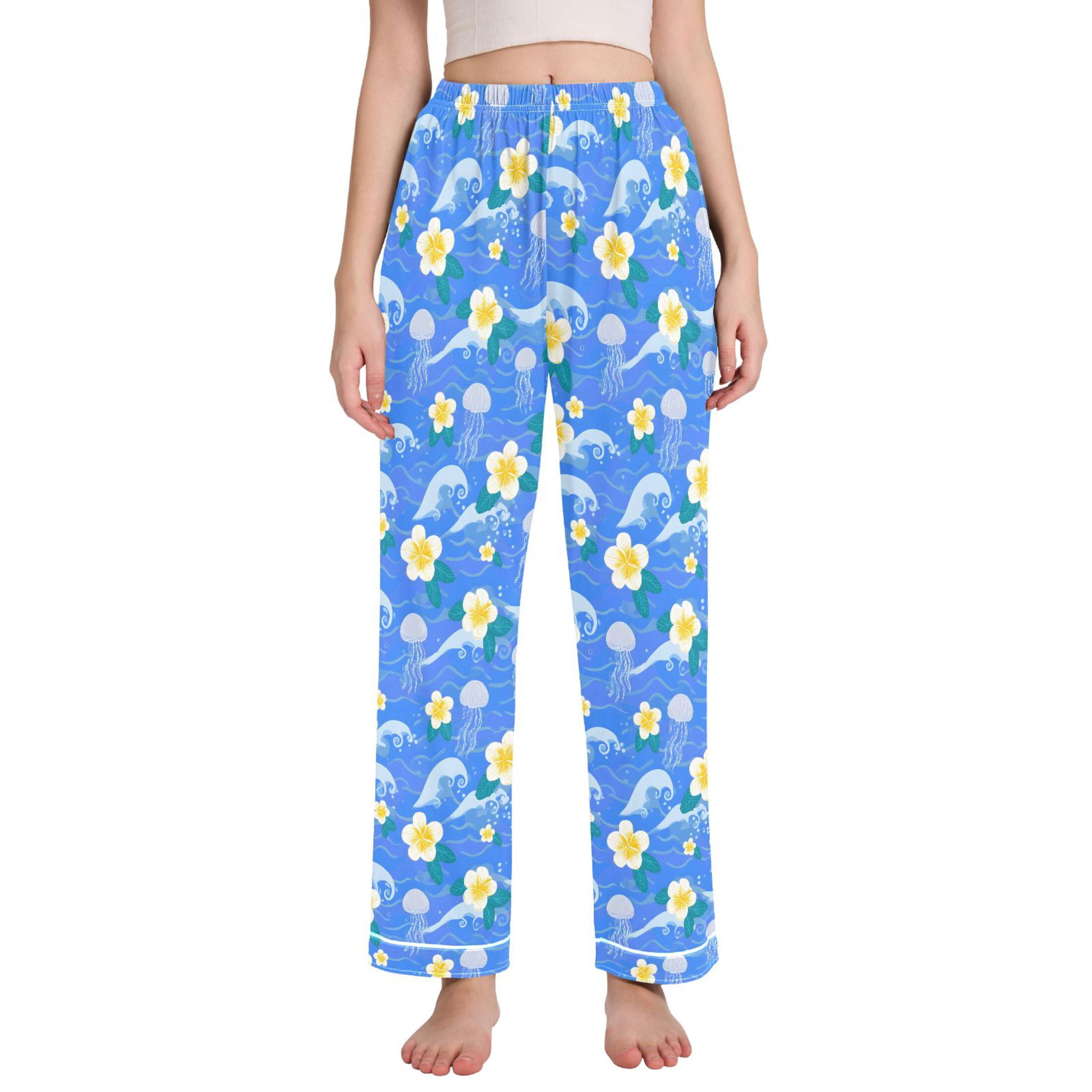 joogoo Women Jellyfish Plumeria Flowers Pajamas Pants Lounge Bottoms Pjs with Pockets S ...
