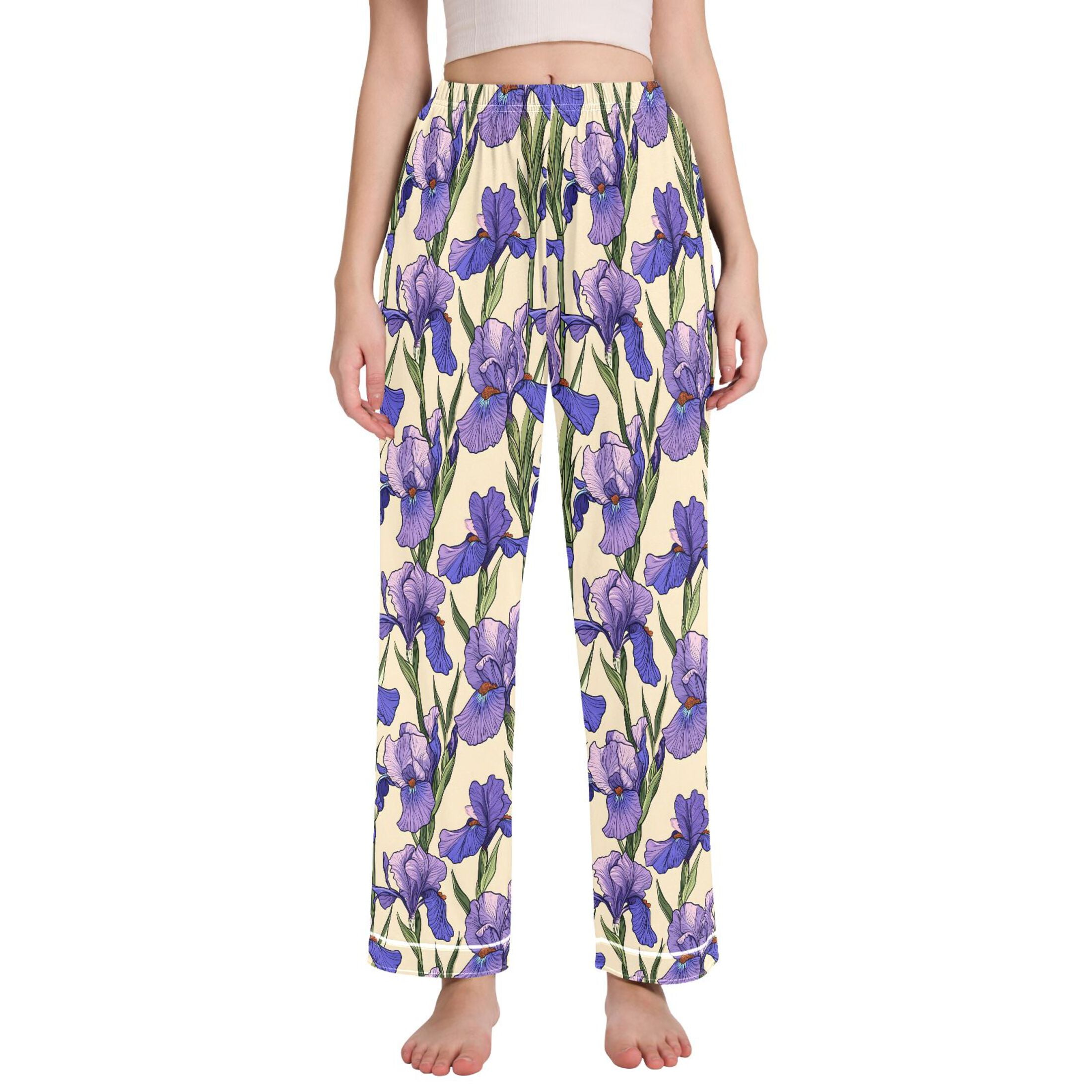 joogoo Women Purple Flower Pajamas Pants Lounge Bottoms Pjs with ...