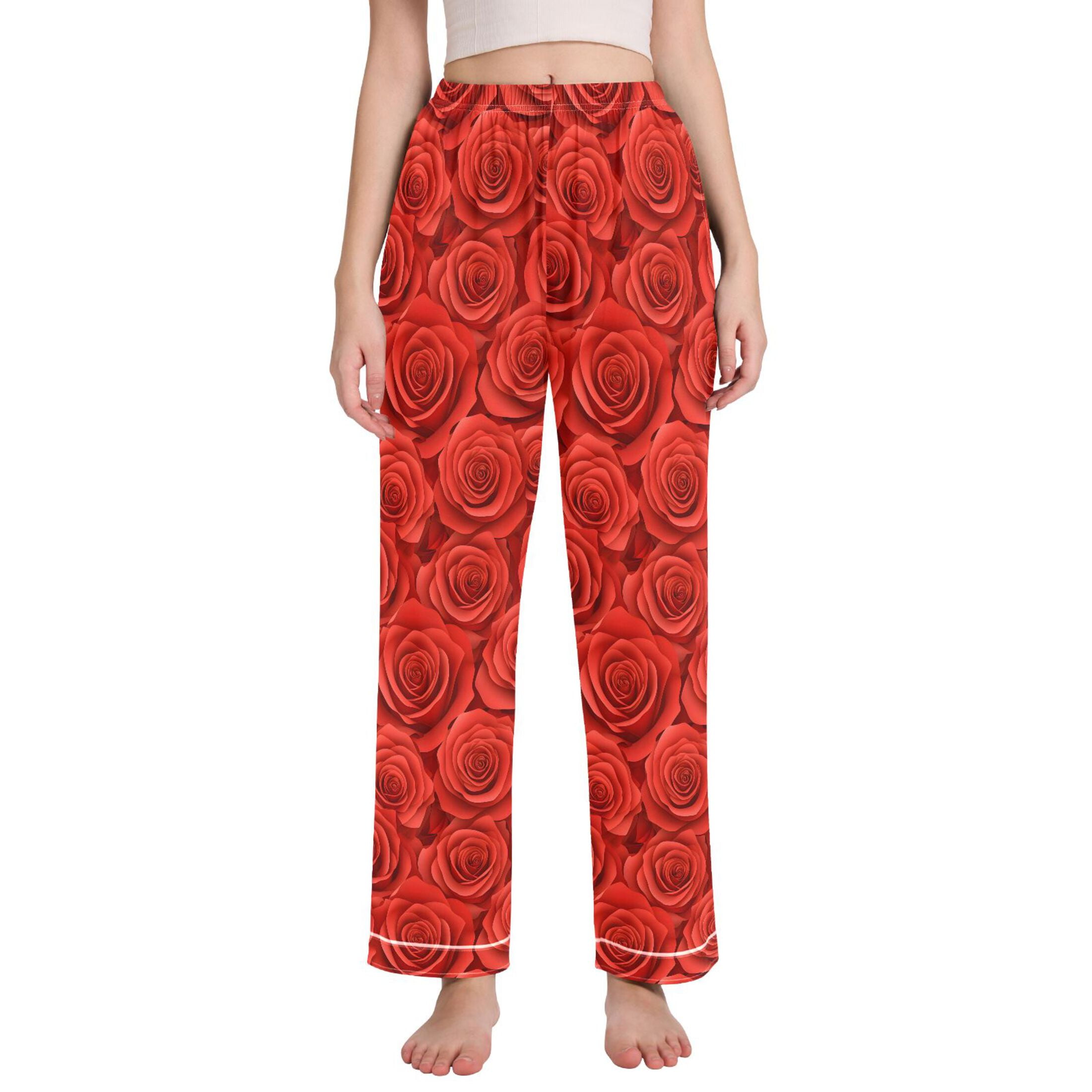 joogoo Women Roses Flower Pajamas Pants Lounge Bottoms Pjs with Pockets ...