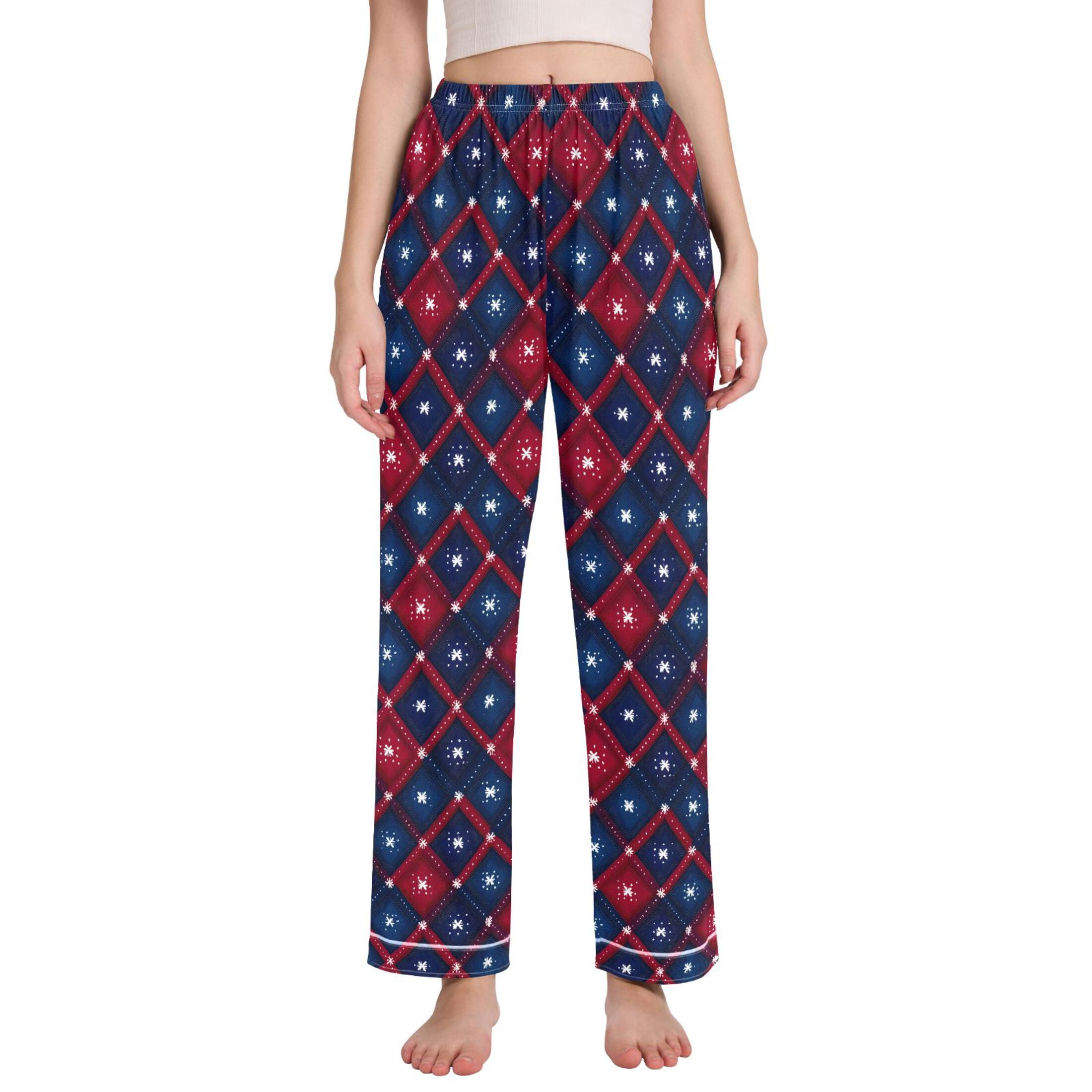 joogoo Women Snowflakes on Checkered Pajamas Pants Lounge Bottoms Pjs ...