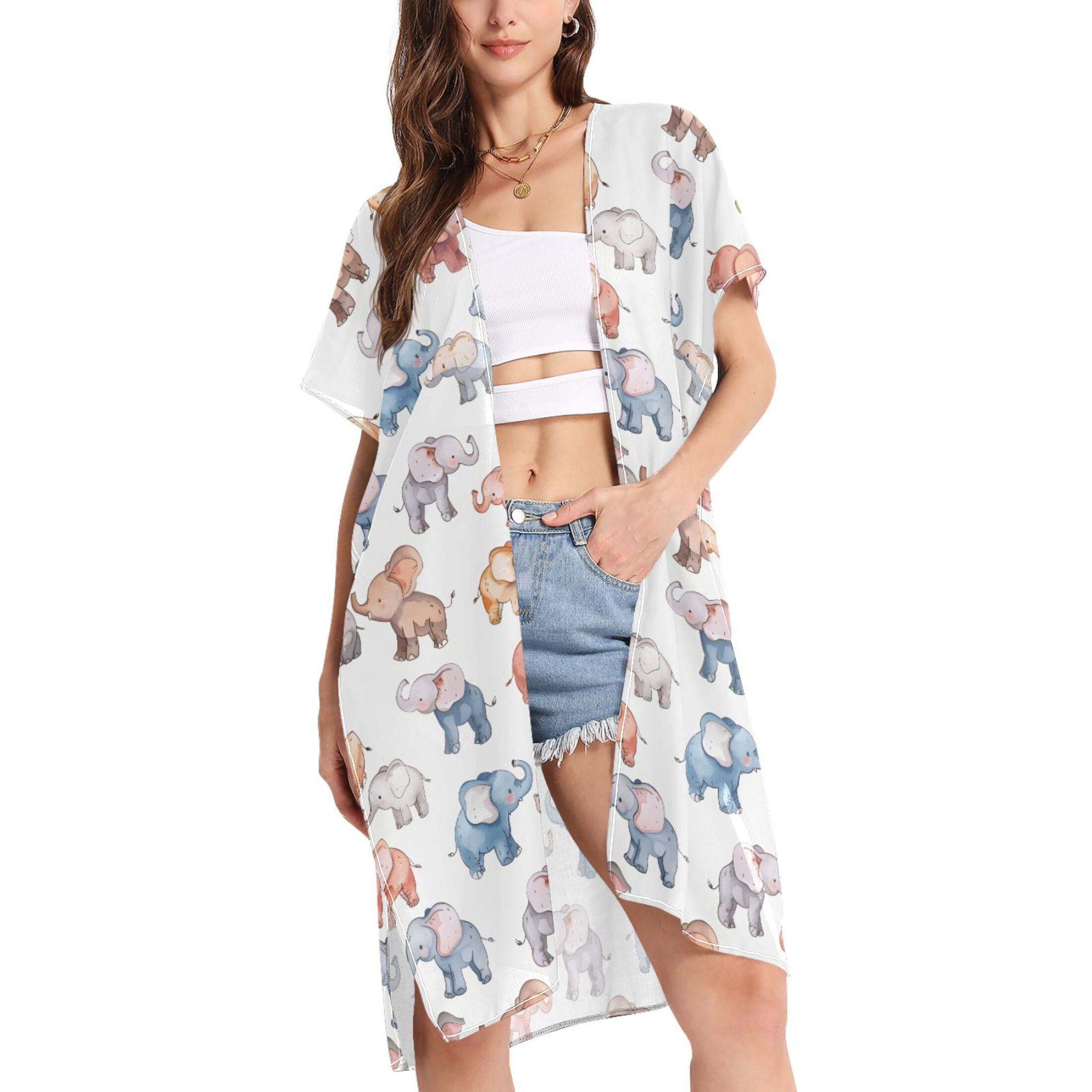 joogoo Women's Cute Little Elephant Beach Cover Up Kimono Swimsuit ...