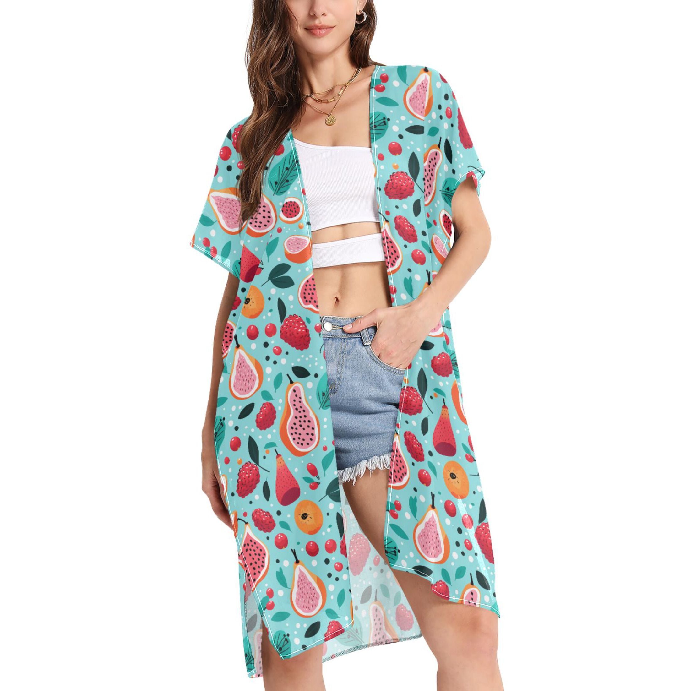 joogoo Women's Fruits Difference Beach Cover Up Kimono Swimsuit Summer ...