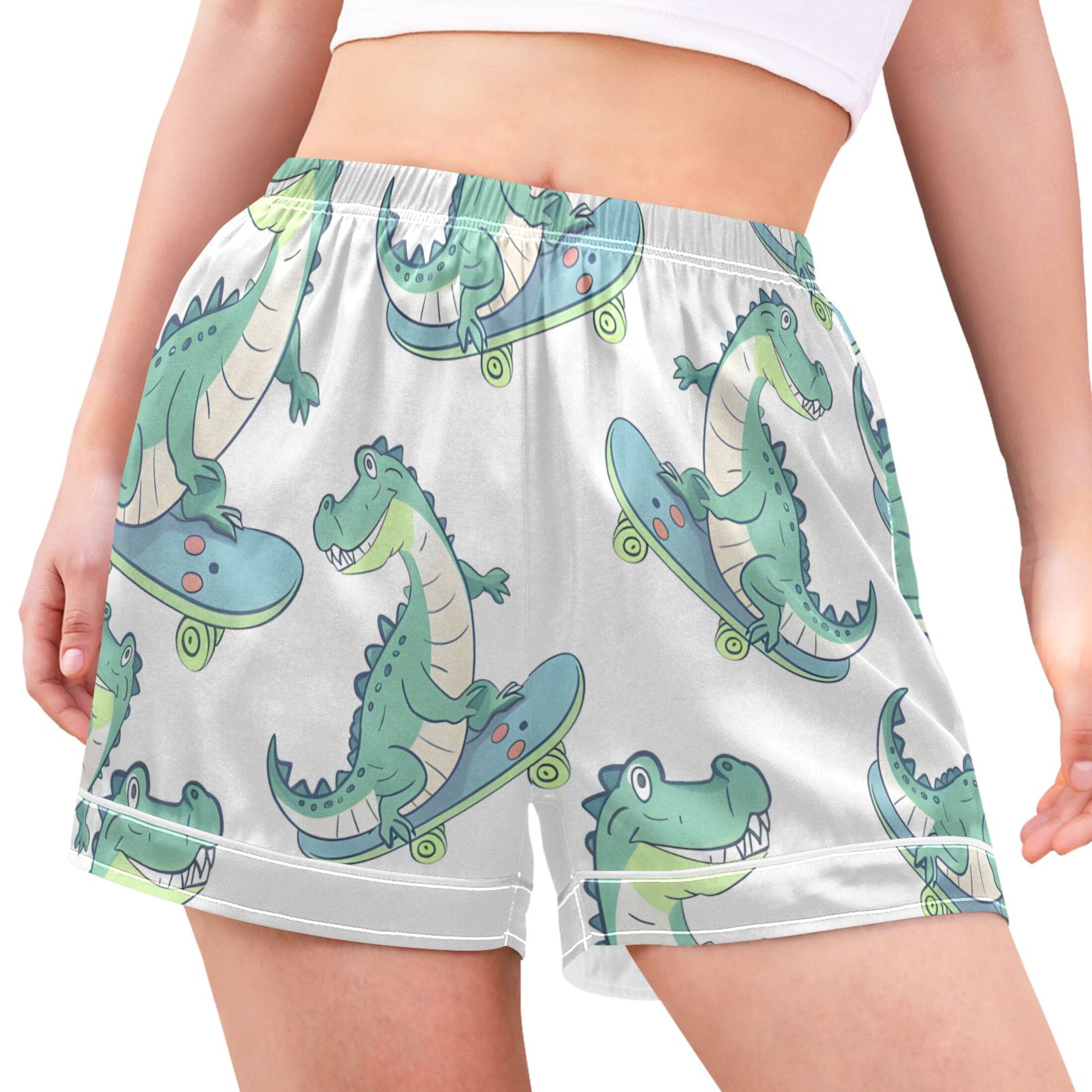 joogoo Women's Pajama Lounge Shorts Cartoon Crocodile Skating Bottoms ...