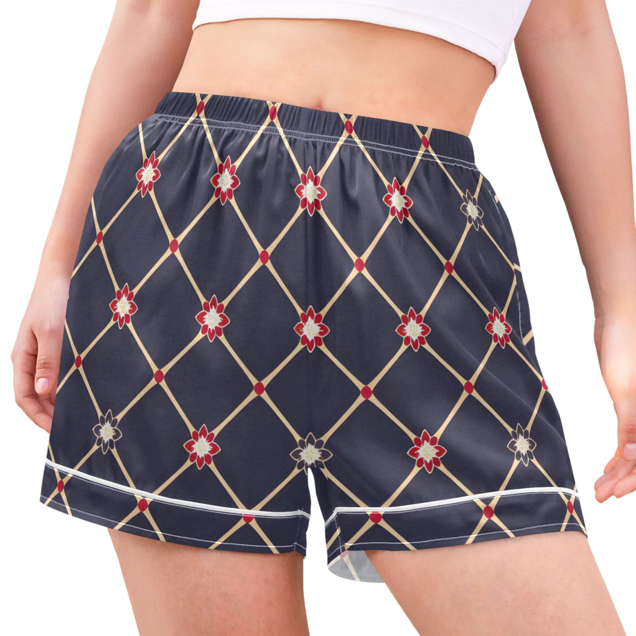 joogoo Women's Pajama Lounge Shorts Checkered Grid Art Pattern Bottoms ...