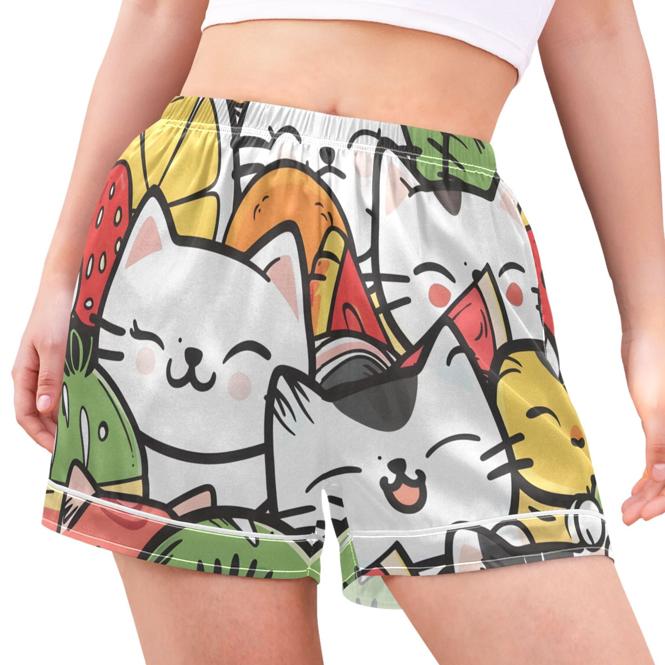 joogoo Women's Pajama Lounge Shorts Cute Cats and Fruits Bottoms Sleep ...