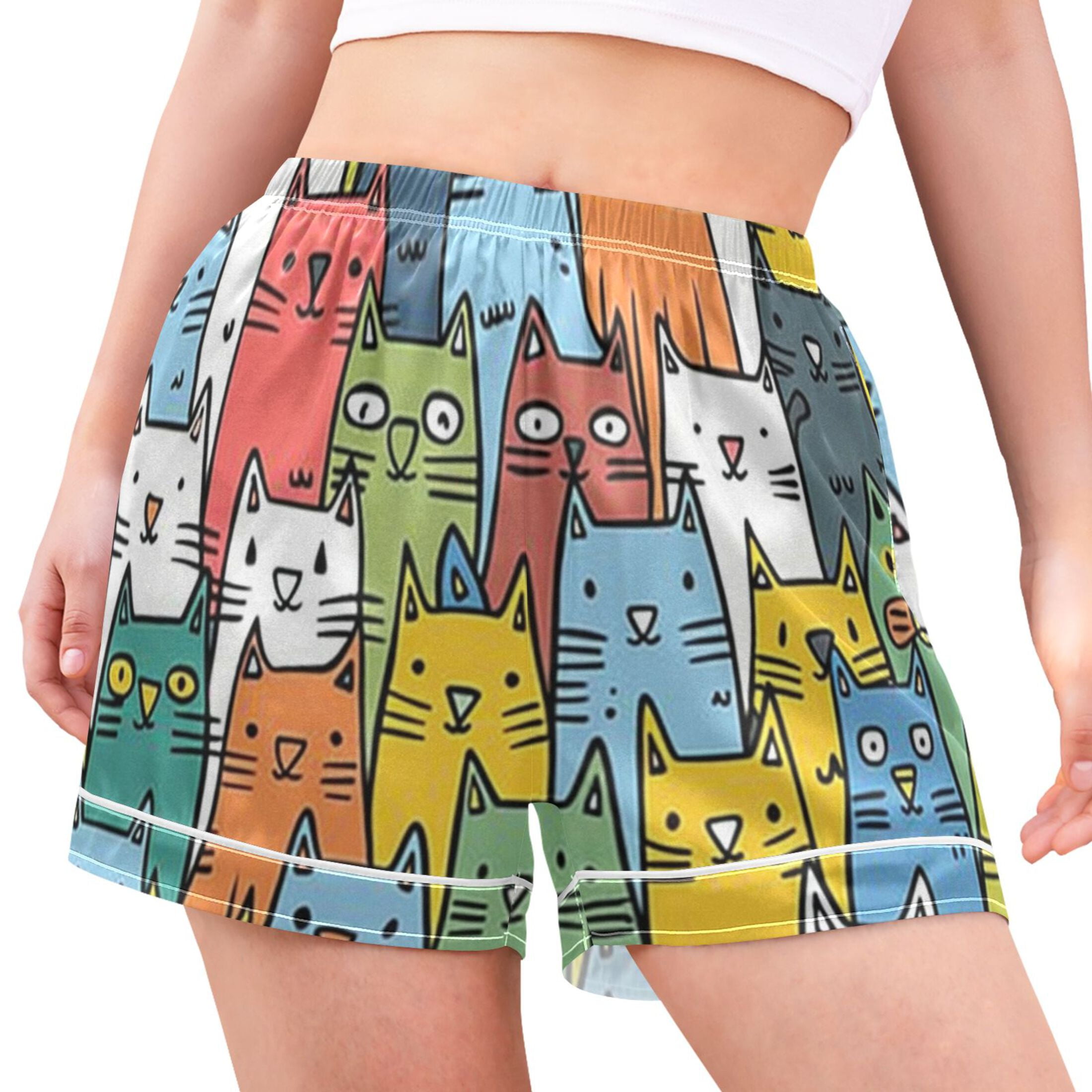 joogoo Women's Pajama Lounge Shorts Cute Doodle Cats-a1 Bottoms Sleep ...