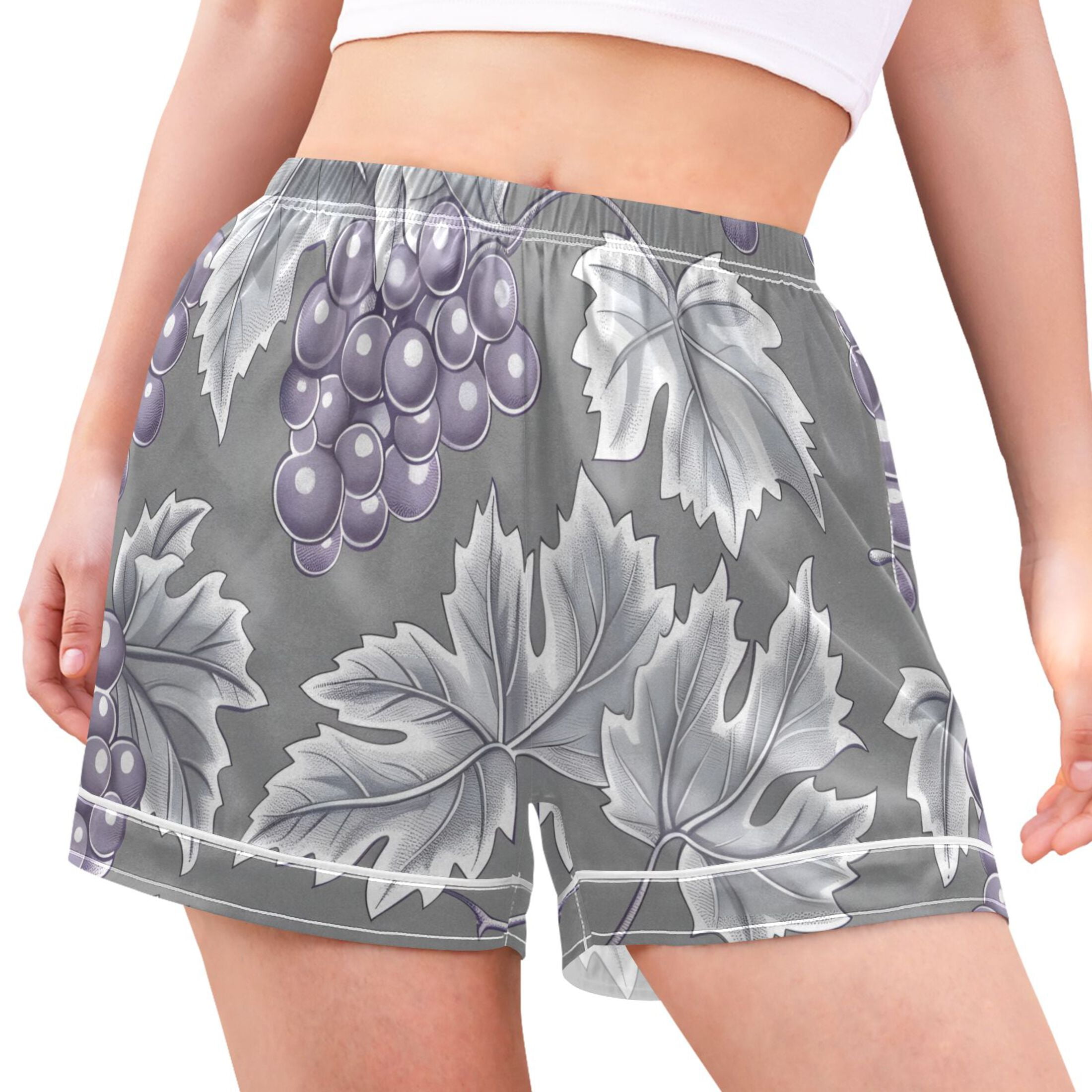 joogoo Women's Pajama Lounge Shorts Grape Print on Gray Bottoms Sleep ...