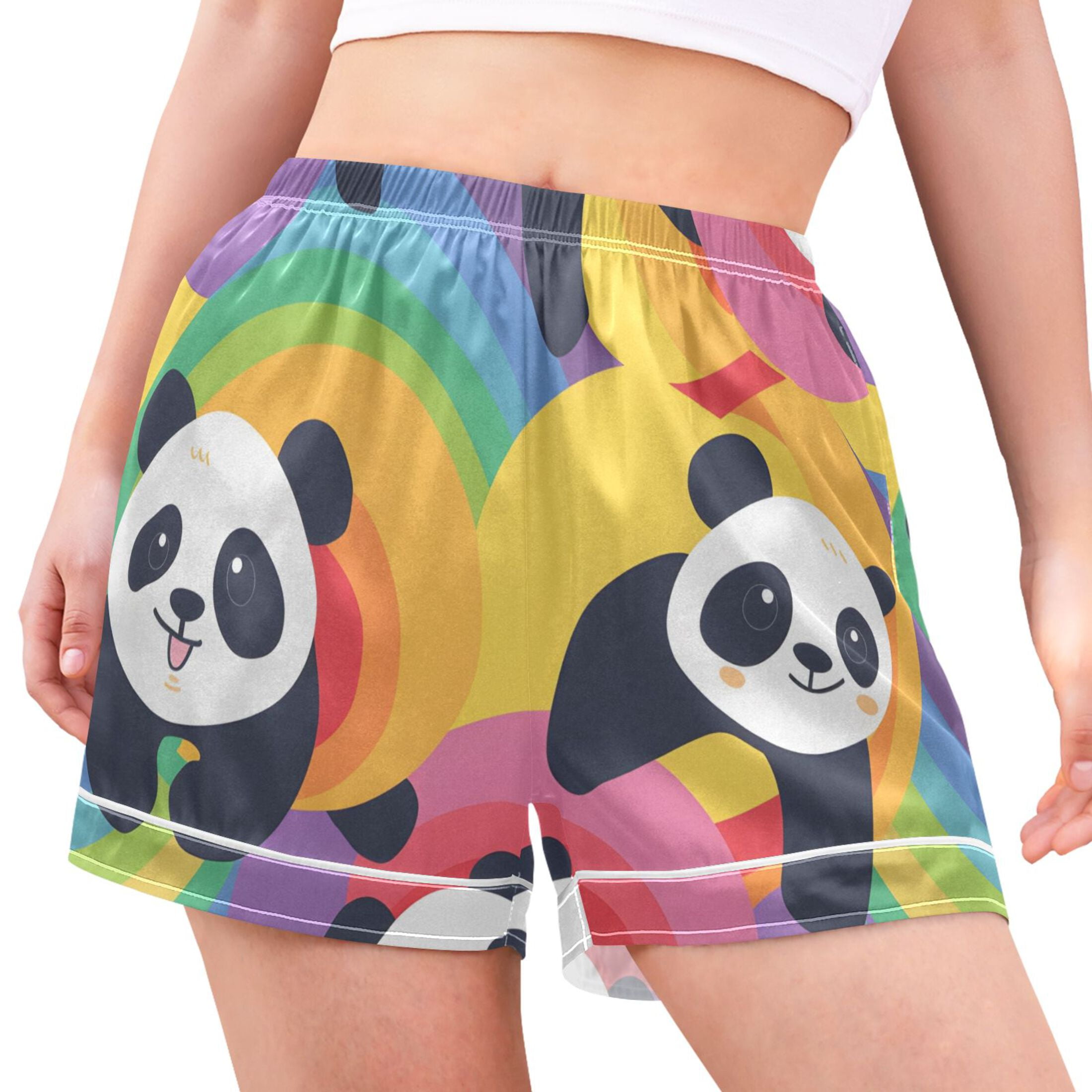 joogoo Women's Pajama Lounge Shorts Pandas and Rainbows Bottoms Sleep ...