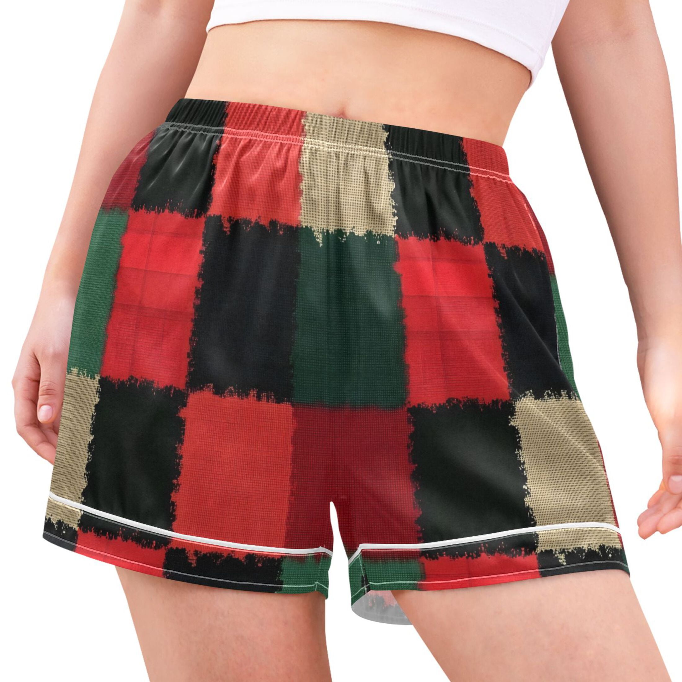 joogoo Women's Pajama Lounge Shorts Red Checkered Grid Bottoms Sleep ...