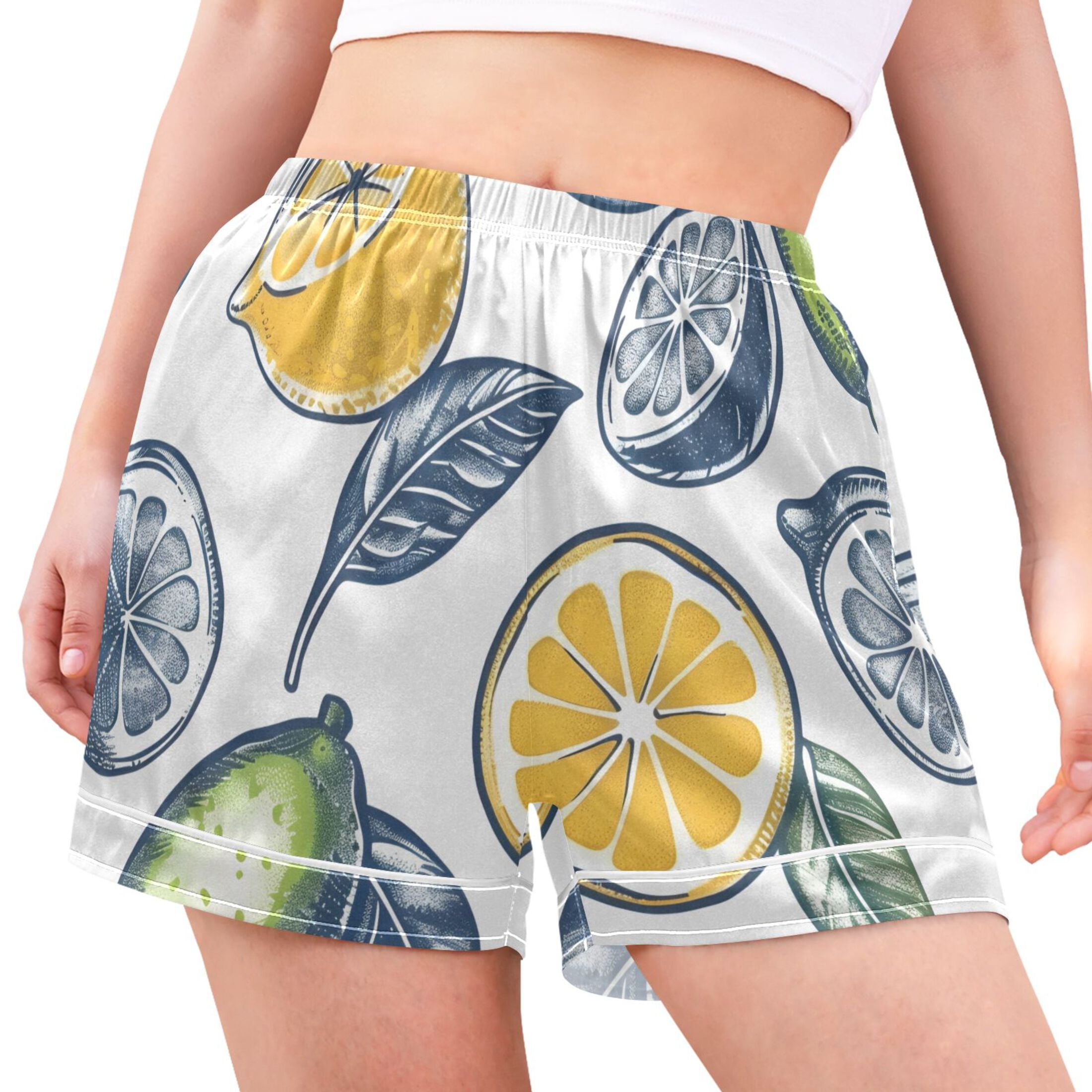 joogoo Women's Pajama Lounge Shorts Retro Lemon Leaf Bottoms Sleep ...