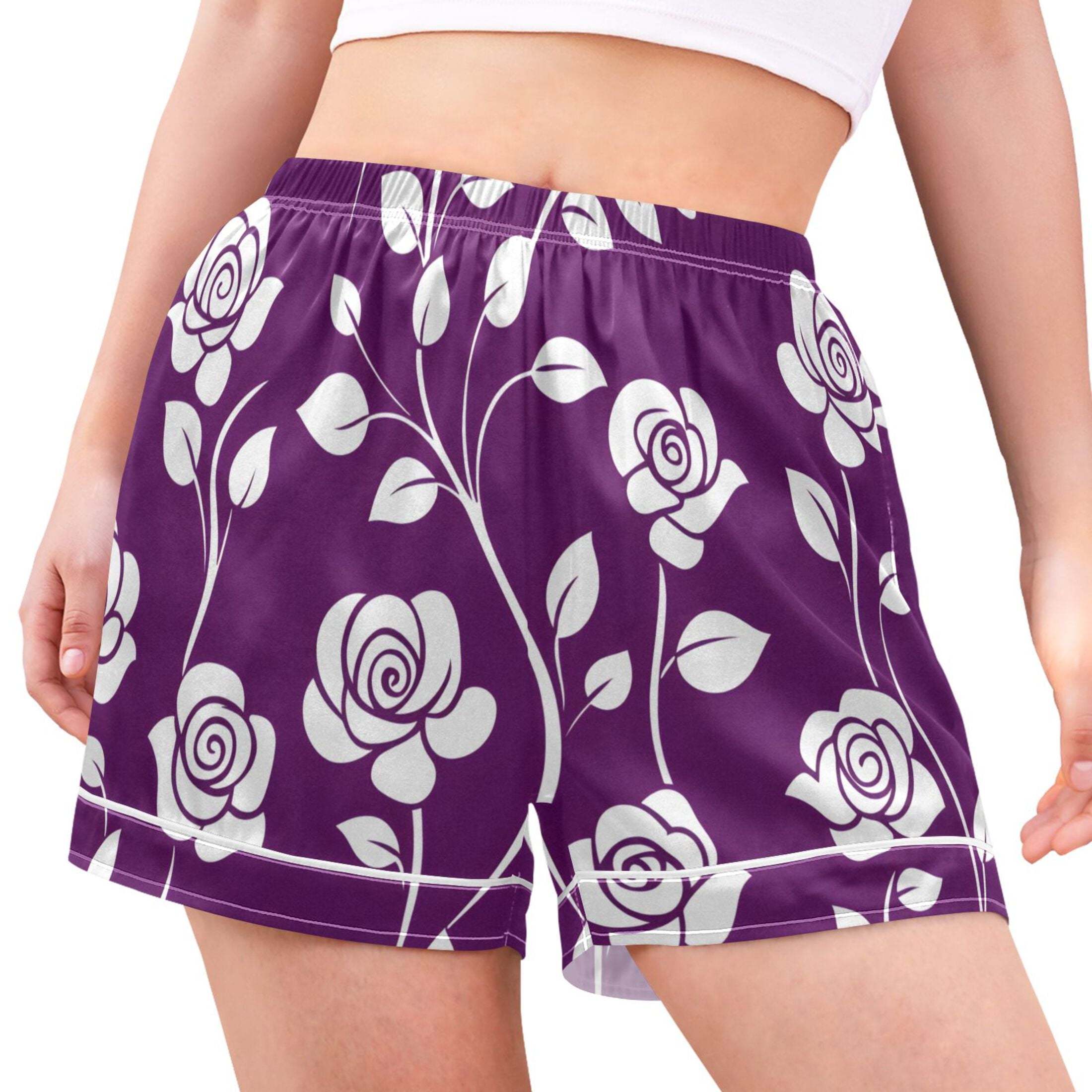 joogoo Women's Pajama Lounge Shorts Rose Flower Leaves Bottoms Sleep ...