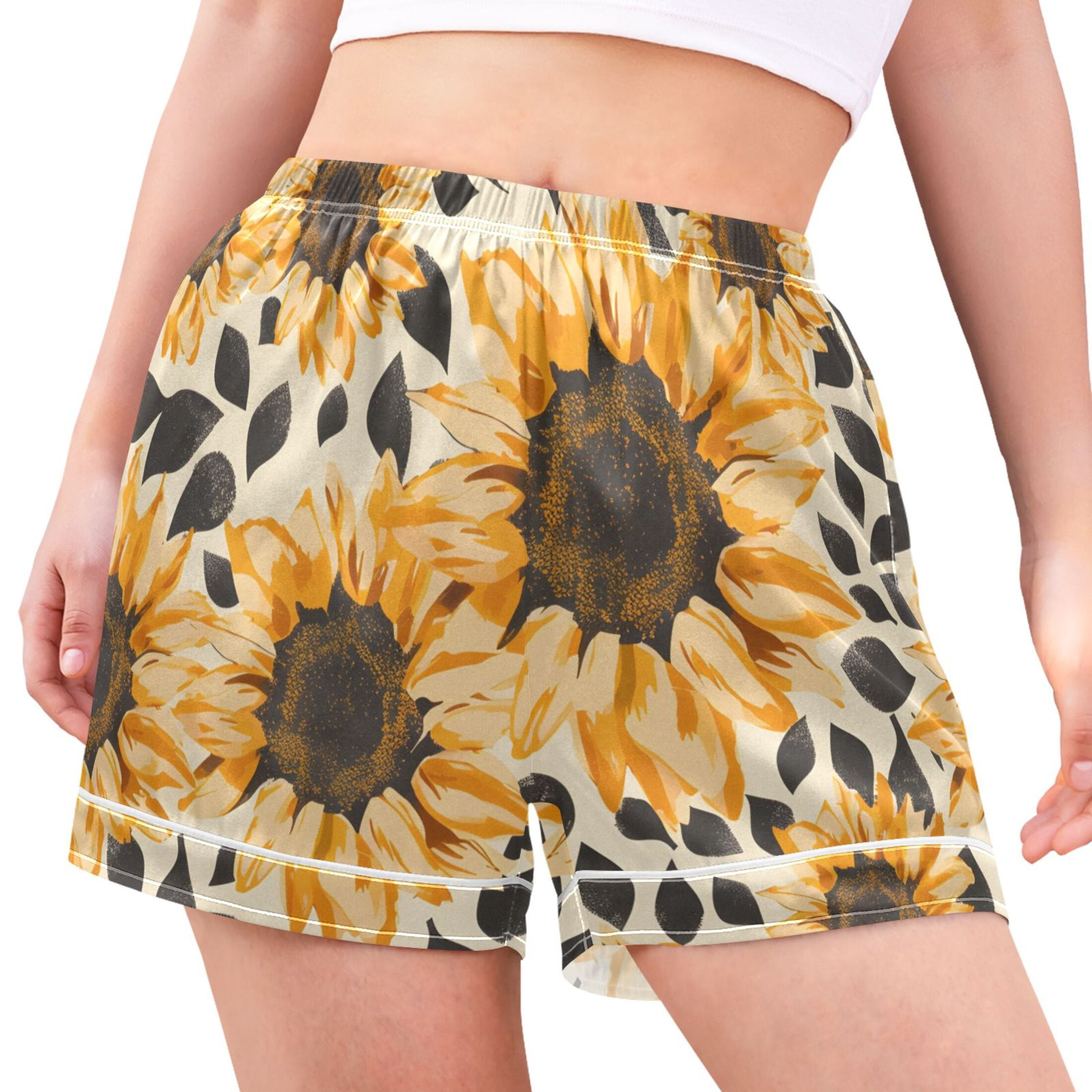 joogoo Women's Pajama Lounge Shorts Sunflowers on Leopard Bottoms Sleep ...