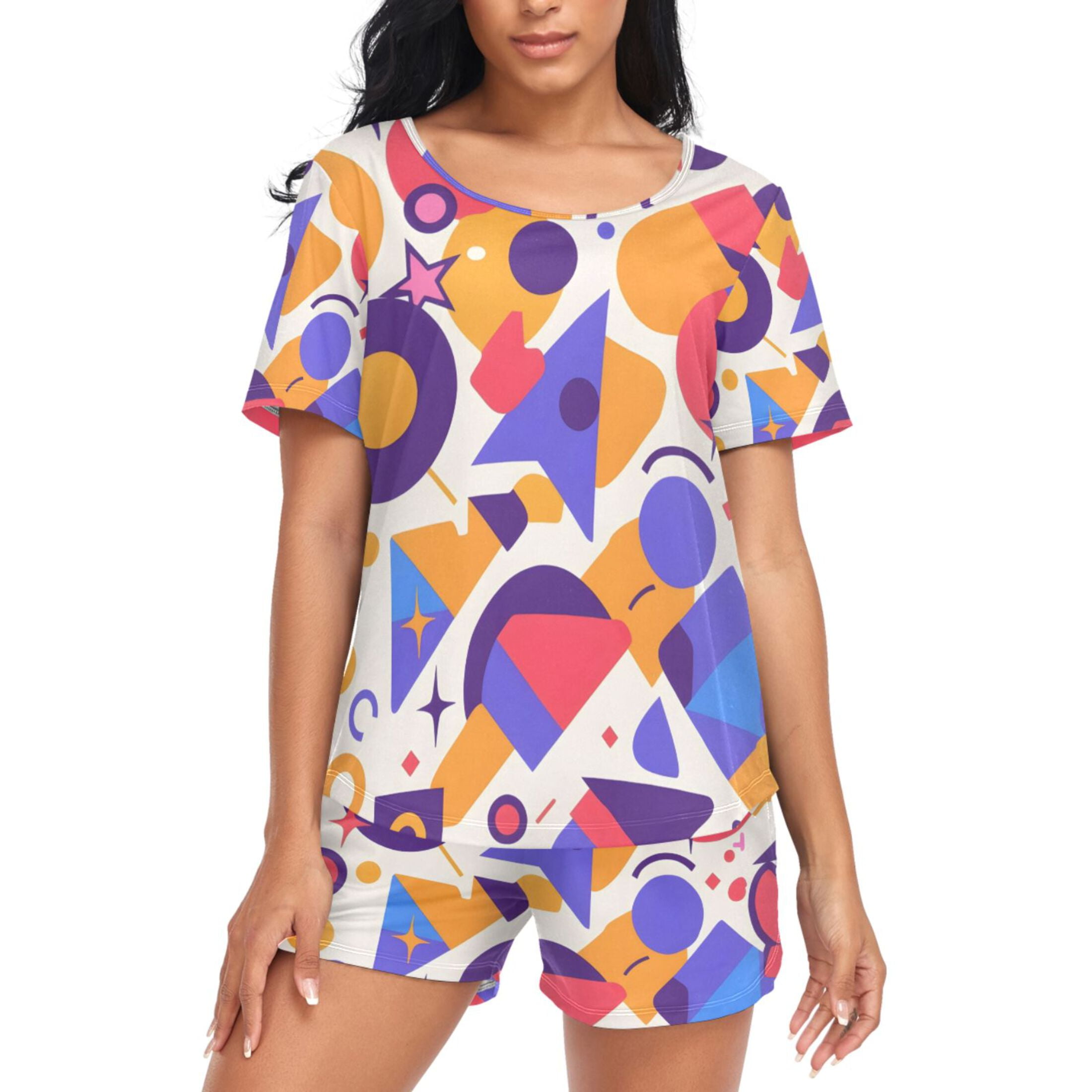 joogoo Women's Pajama Set Irregular Geometric Shape Short Sleepwear ...
