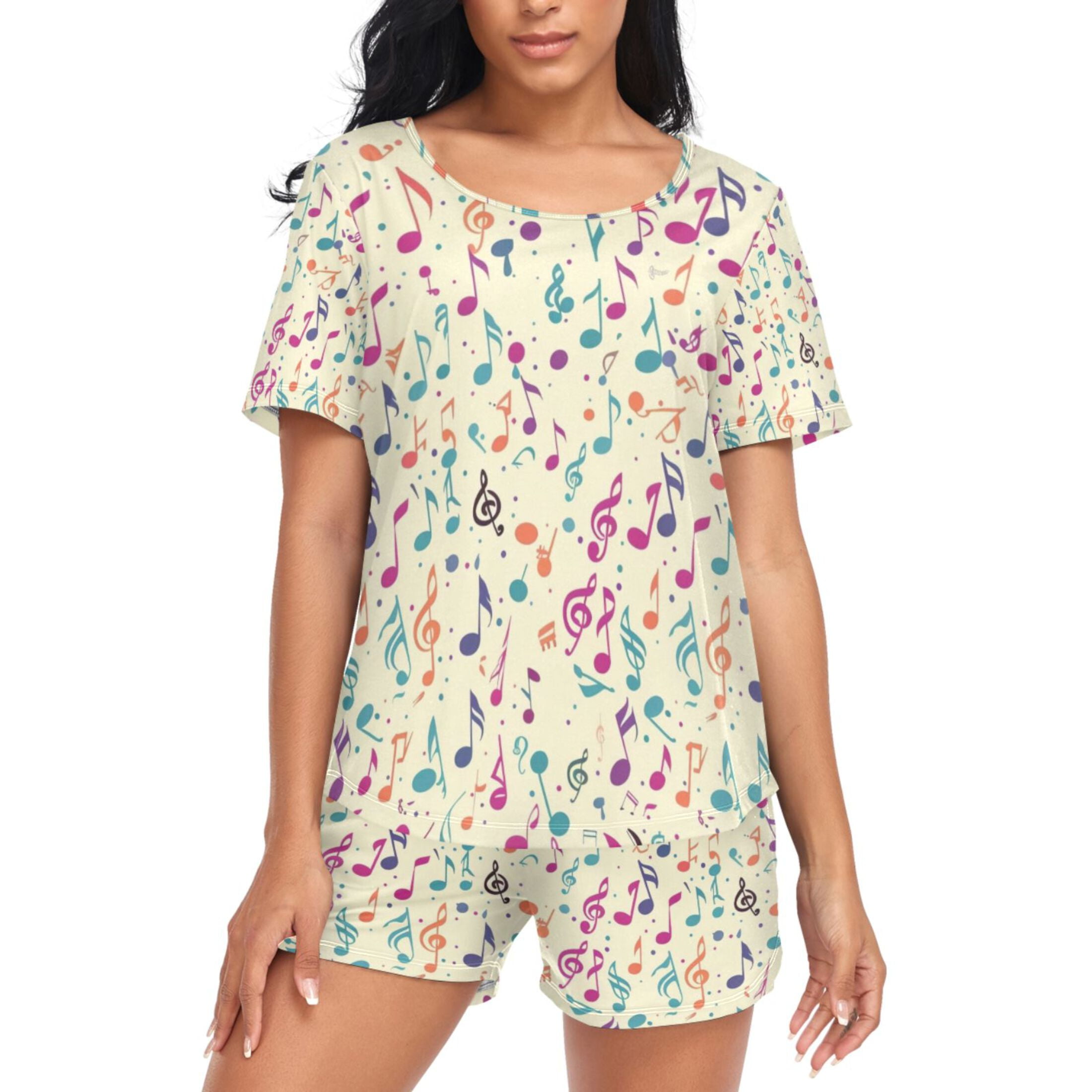 joogoo Women's Pajama Set Music Notes Short Sleepwear Loungewear with ...