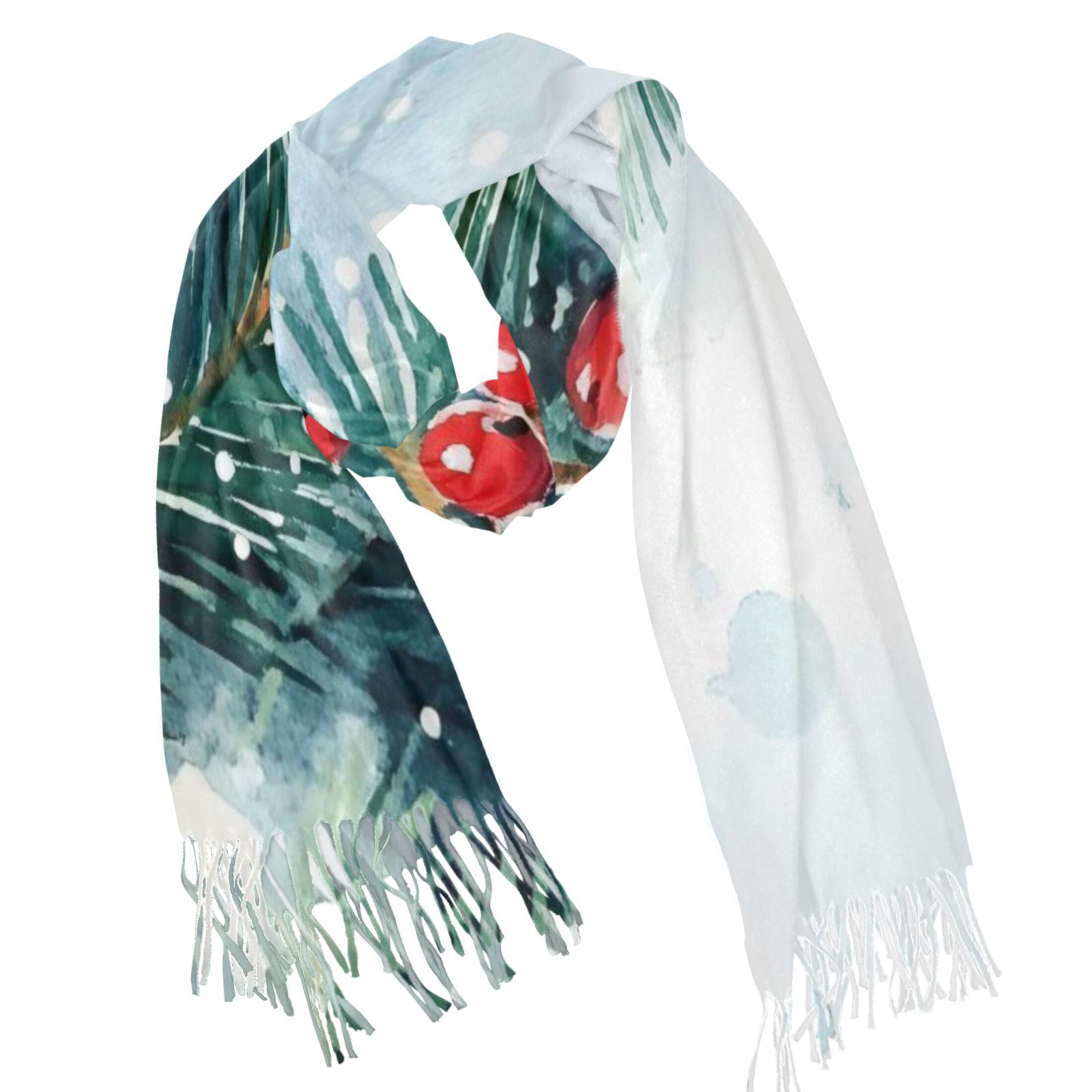 joogoo Women's Winter Scarf Soft Long Shawl Christmas Berry Snowflakes ...