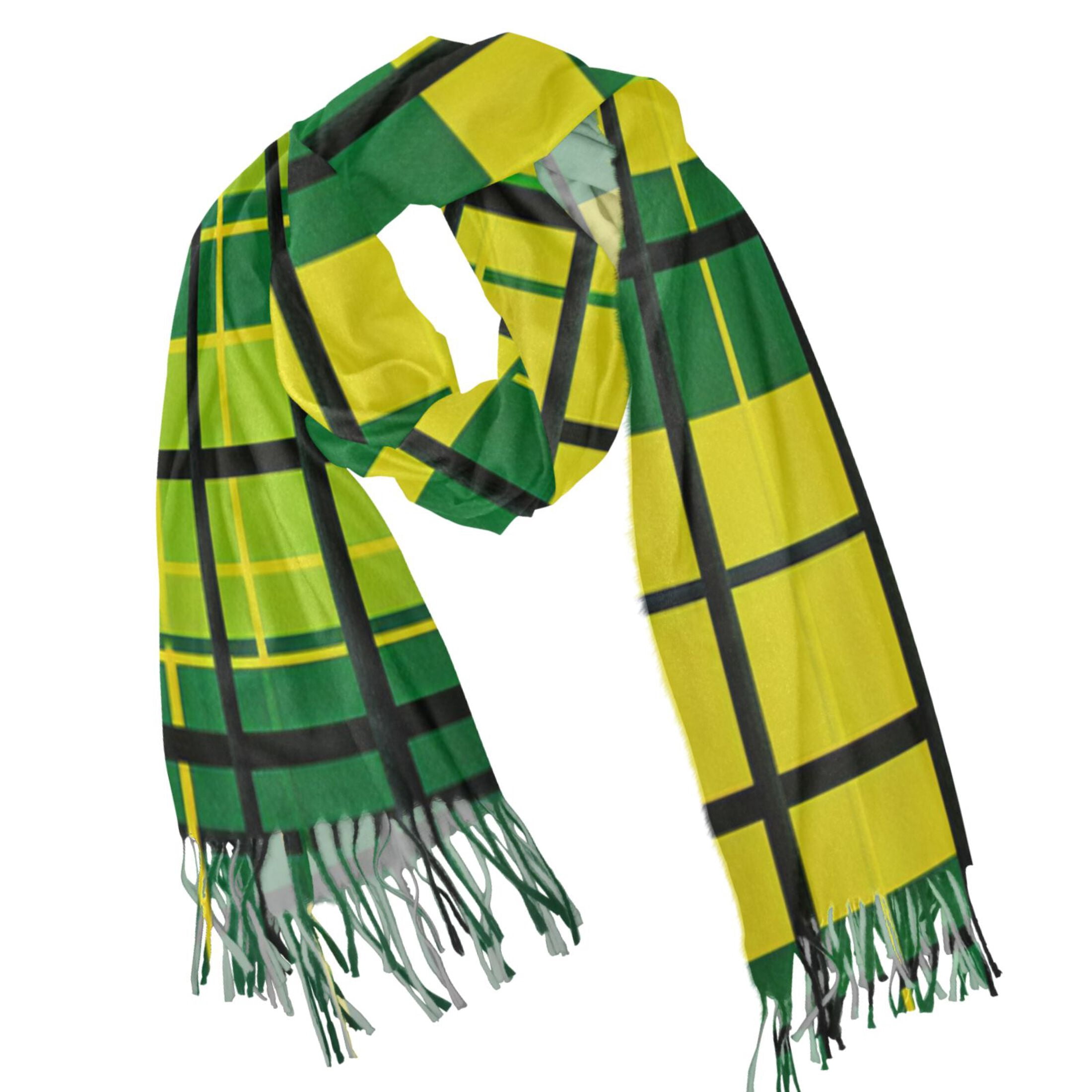 joogoo Women's Winter Scarf Soft Long Shawl Green and Yellow Plaid ...