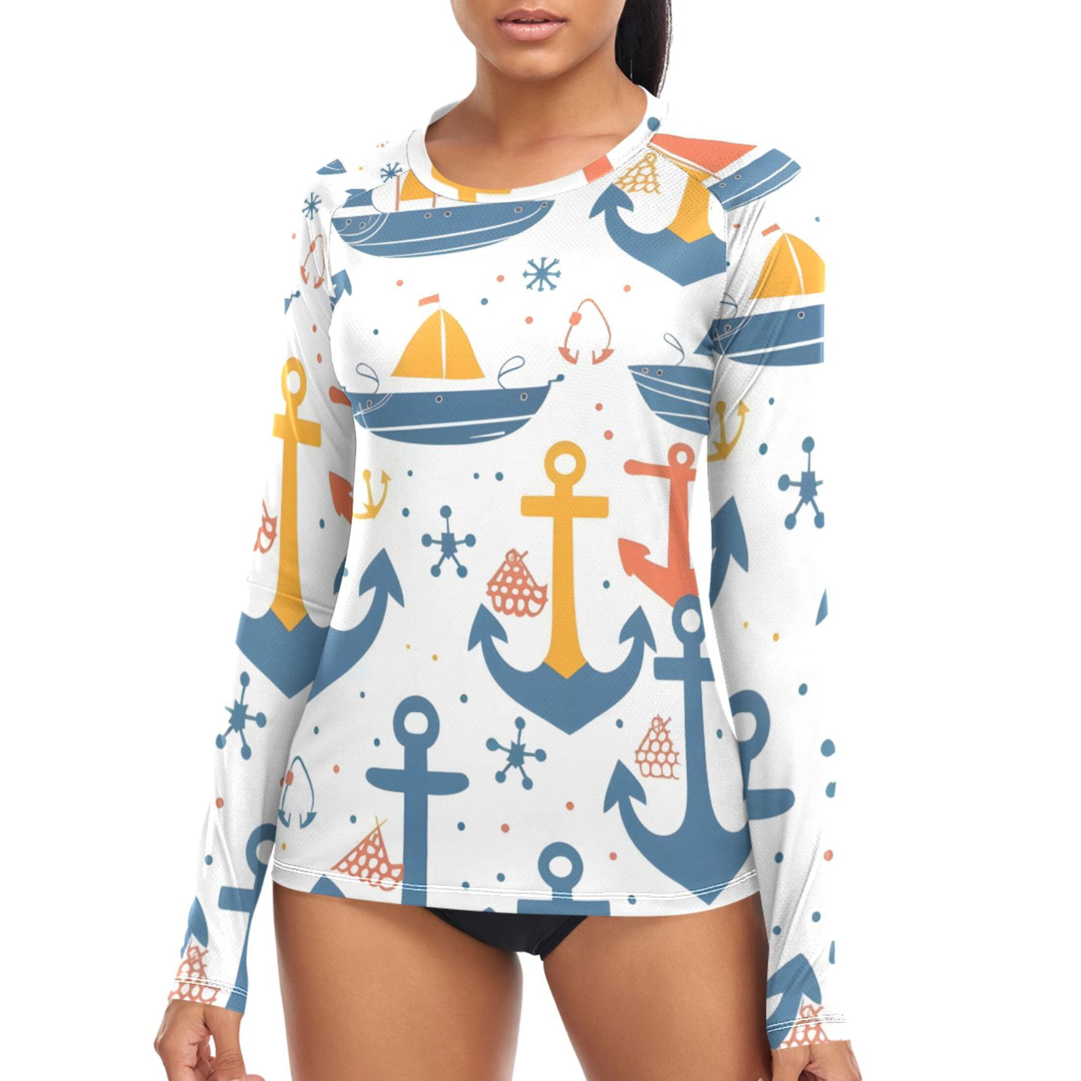 joogoo Womens UPF 50+ Rash Guard Anchors and Boats Long Sleeve UV ...