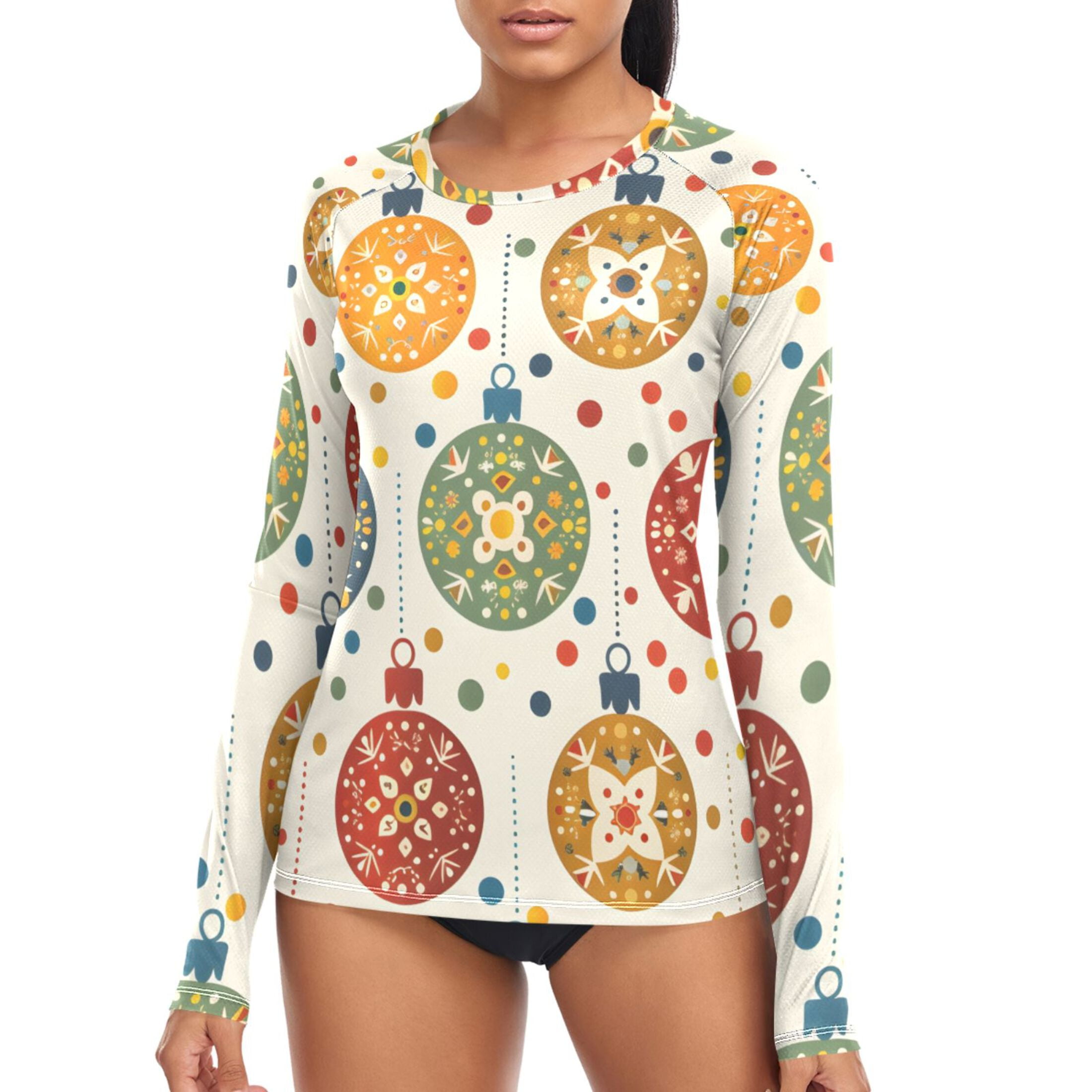 joogoo Womens UPF 50+ Rash Guard Artistic Boho Ball Pattern Long Sleeve ...