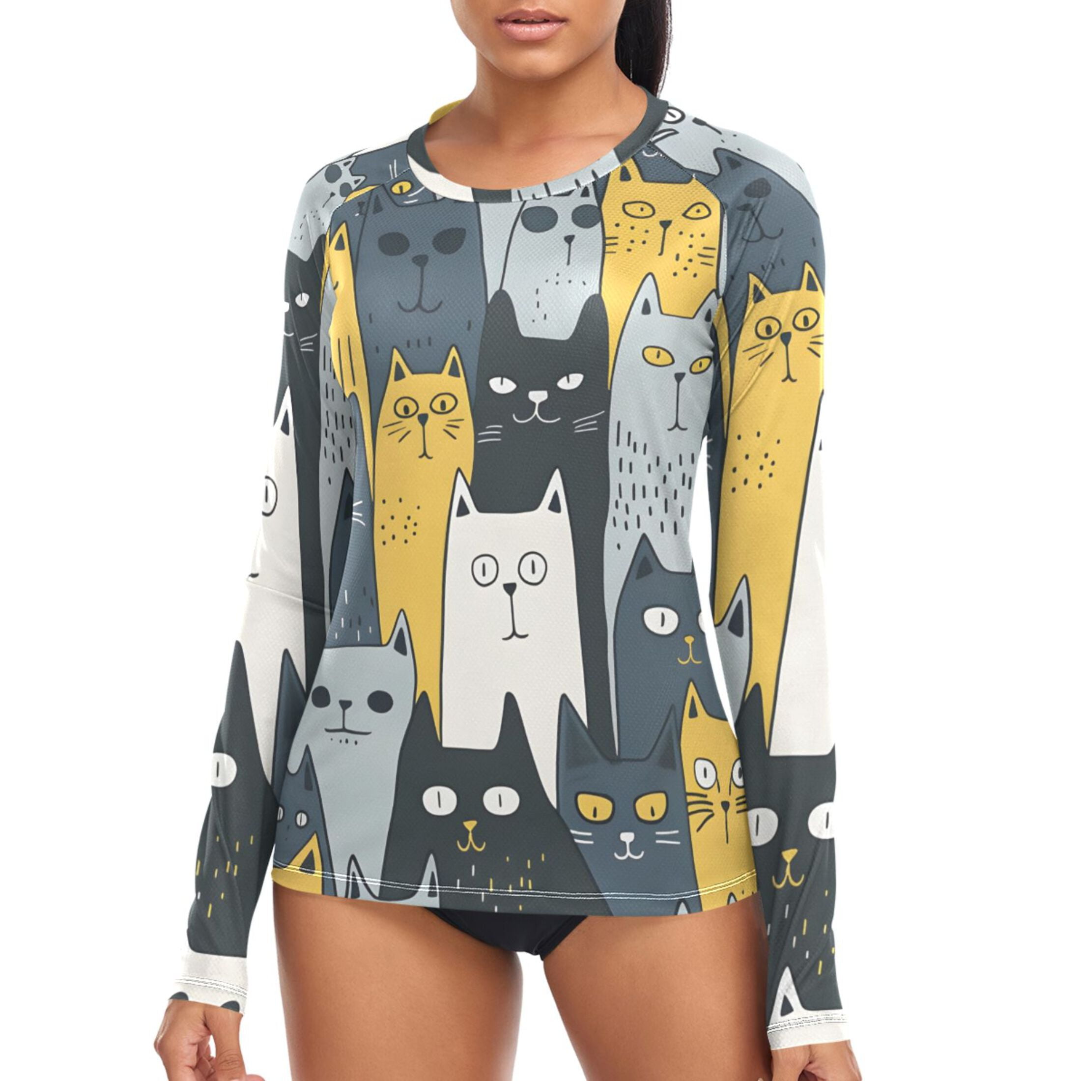 joogoo Womens UPF 50+ Rash Guard Funny Cute Cats Long Sleeve UV ...