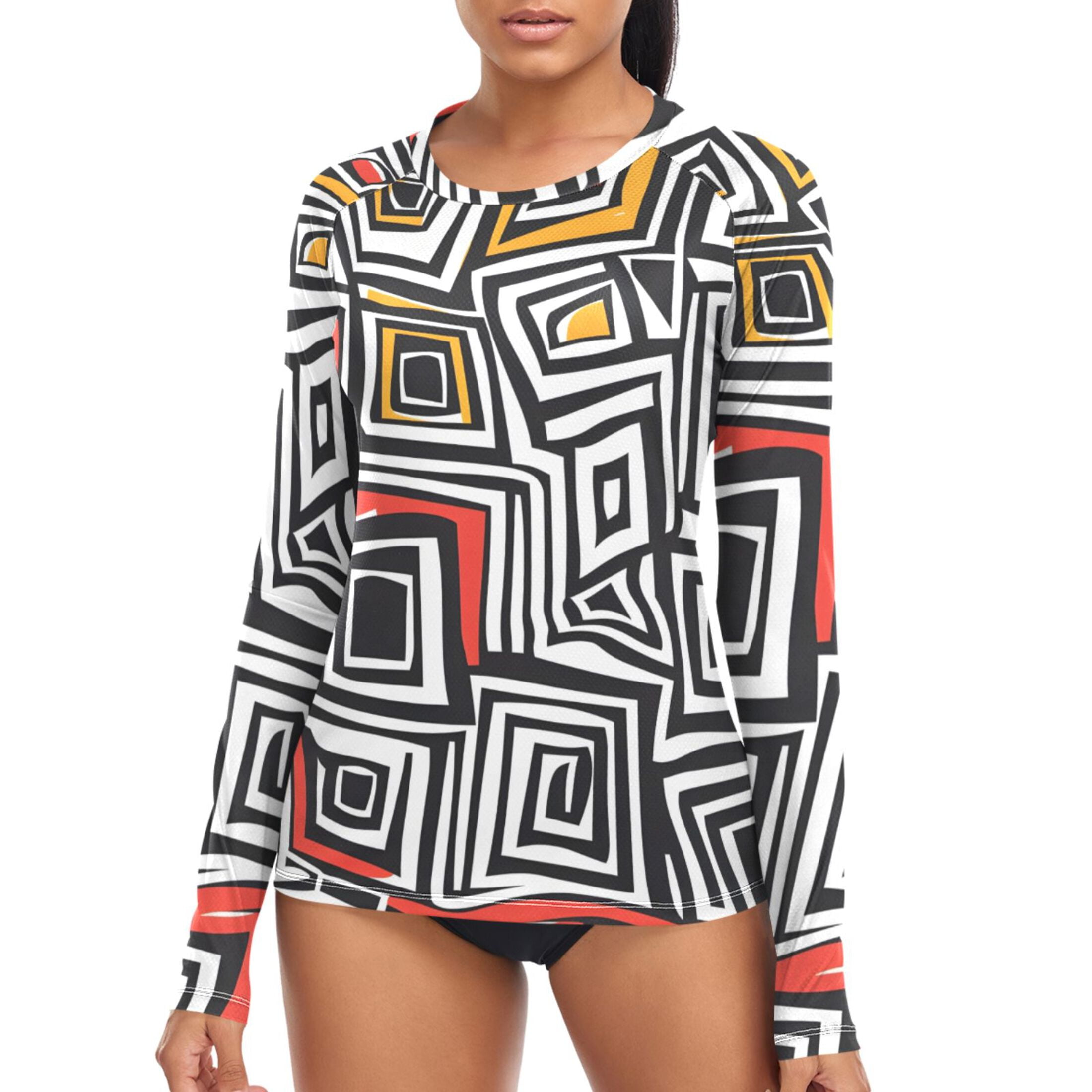 joogoo Womens UPF 50+ Rash Guard Funny Line Geometry Pattern Long ...
