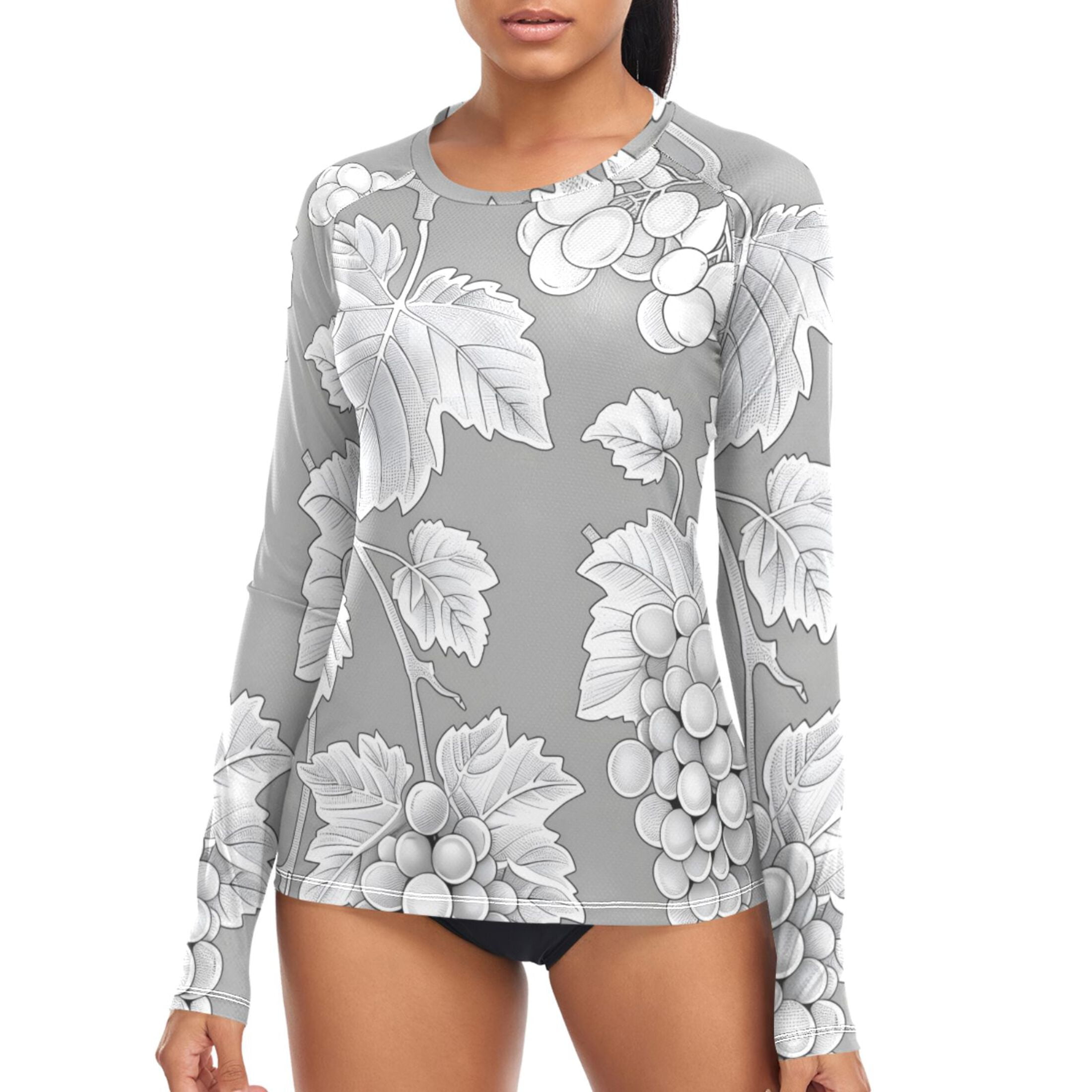 joogoo Womens UPF 50+ Sun Shirts Grape Pattern on Gray Long Sleeve UV ...