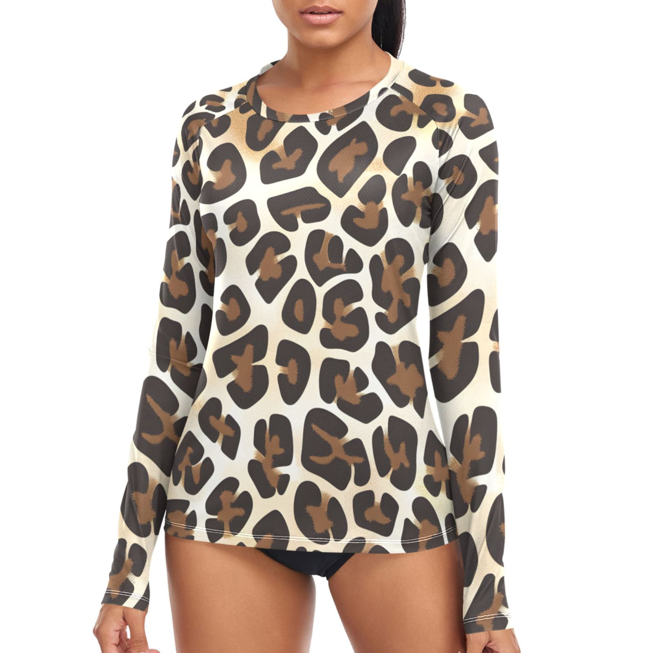 joogoo Womens UPF 50+ Rash Guard Leopard Animal Skin Long Sleeve UV ...