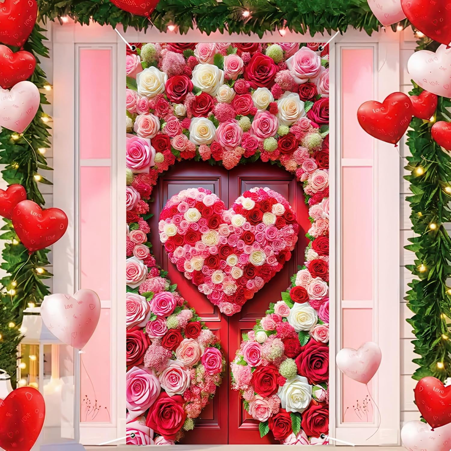 jopioc Valentine‘s Day Door Cover 71x35 Inch Heart Rose Door Banner ...