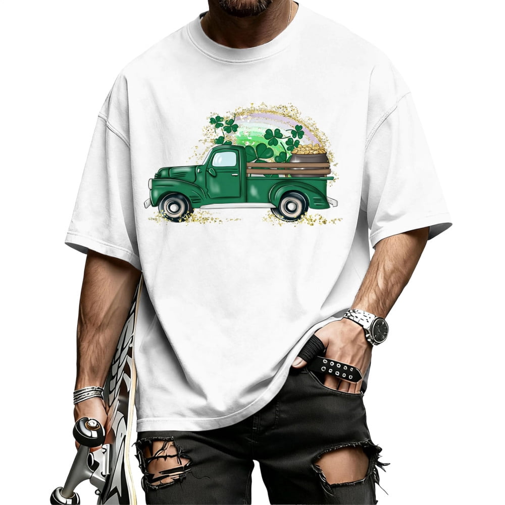 jowamay Men's St Patrick's Day T-Shirt Truck Clover Casual Crewneck ...