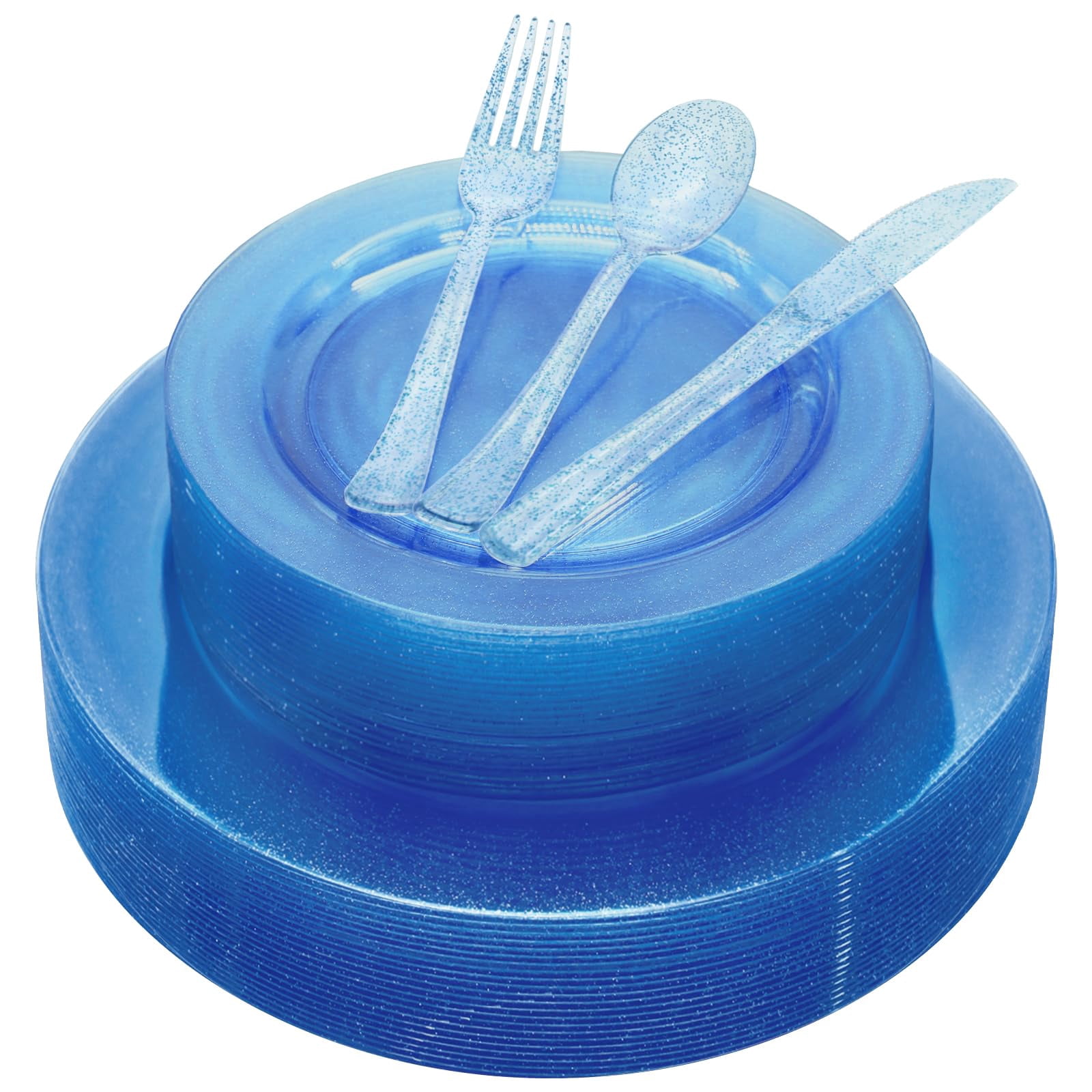 joy akkess 125ITSC PCS Blue Plastic Plates with Blue Plastic Silverware ...
