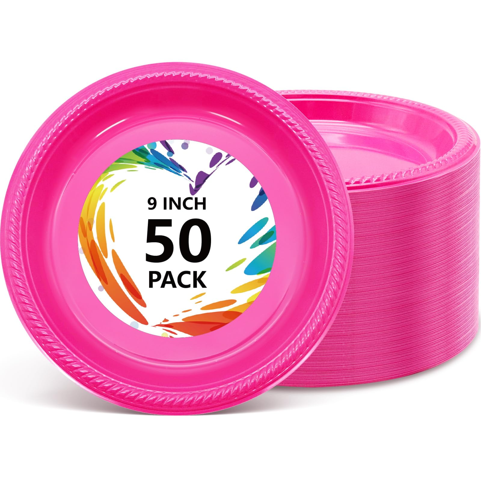 joy akkess 50 Count Hot Pink AFN1Plastic Plates Disposable - 9 Inch Hot ...