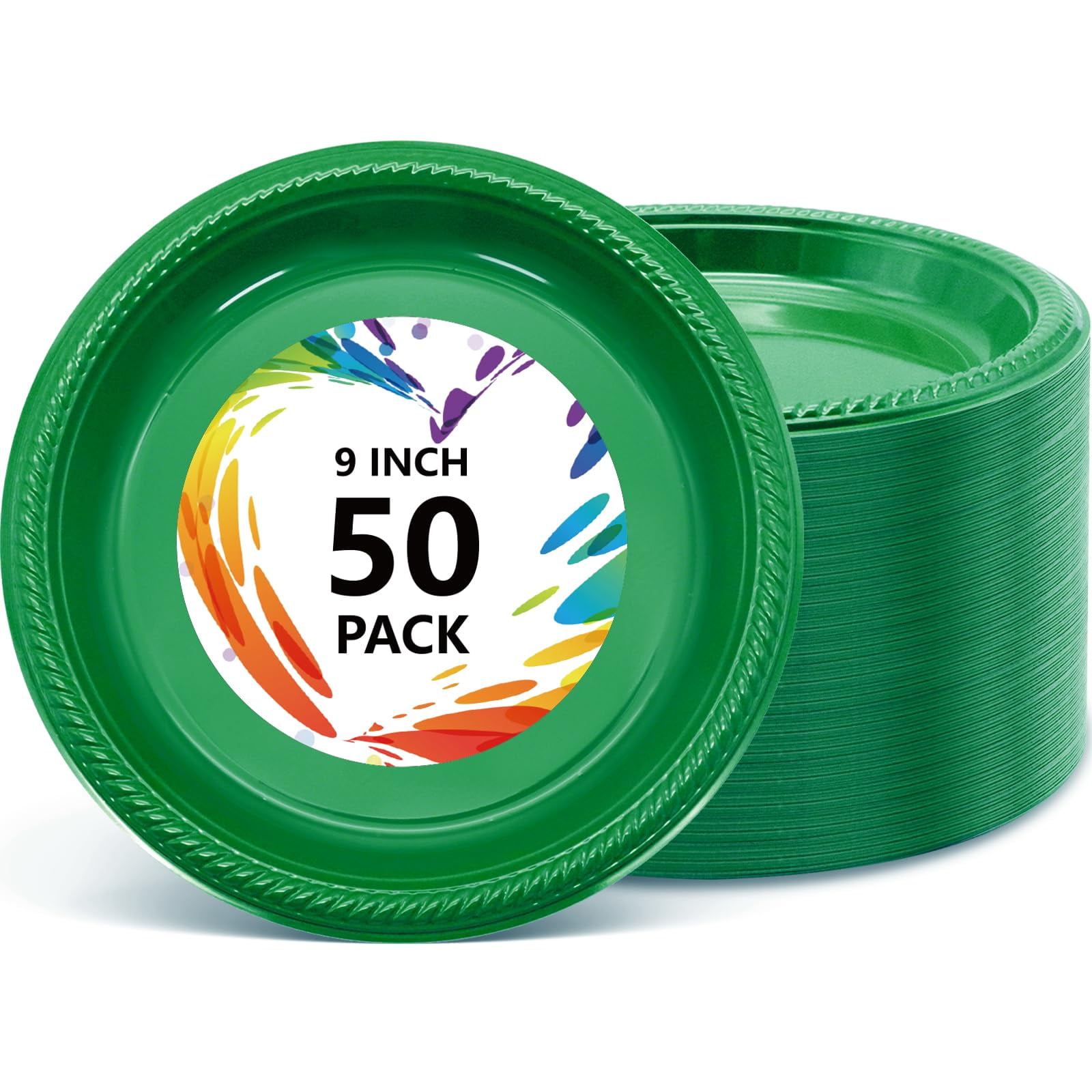 joy akkess Green Plastic Plates Disposable - 9 Inch Green Plastic ...